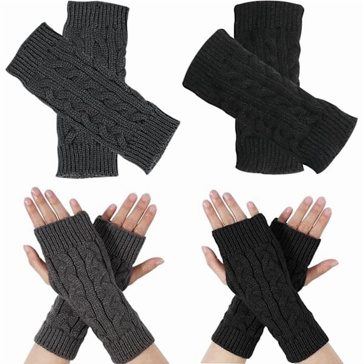 2 Pairs Half Finger Mittens, Winter Knitted Mittens for Men and Women ...