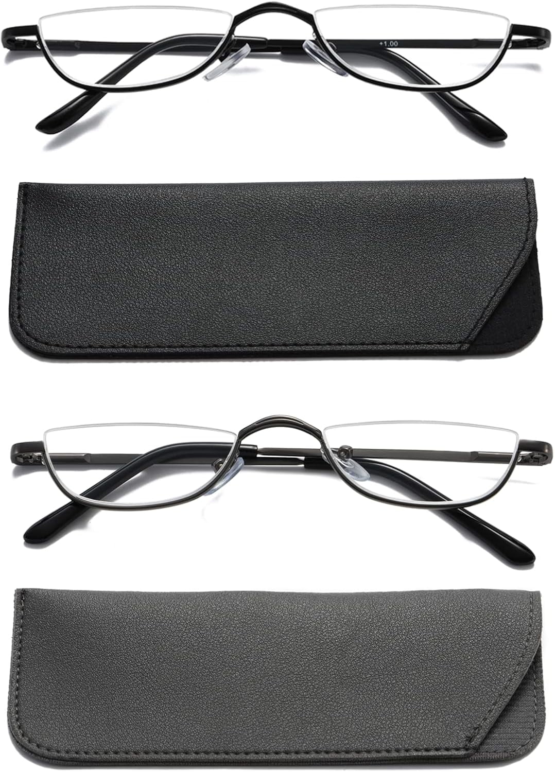 2 Pairs Half Frame Reading Glasses for Women Men Slim Half Moon Lens ...