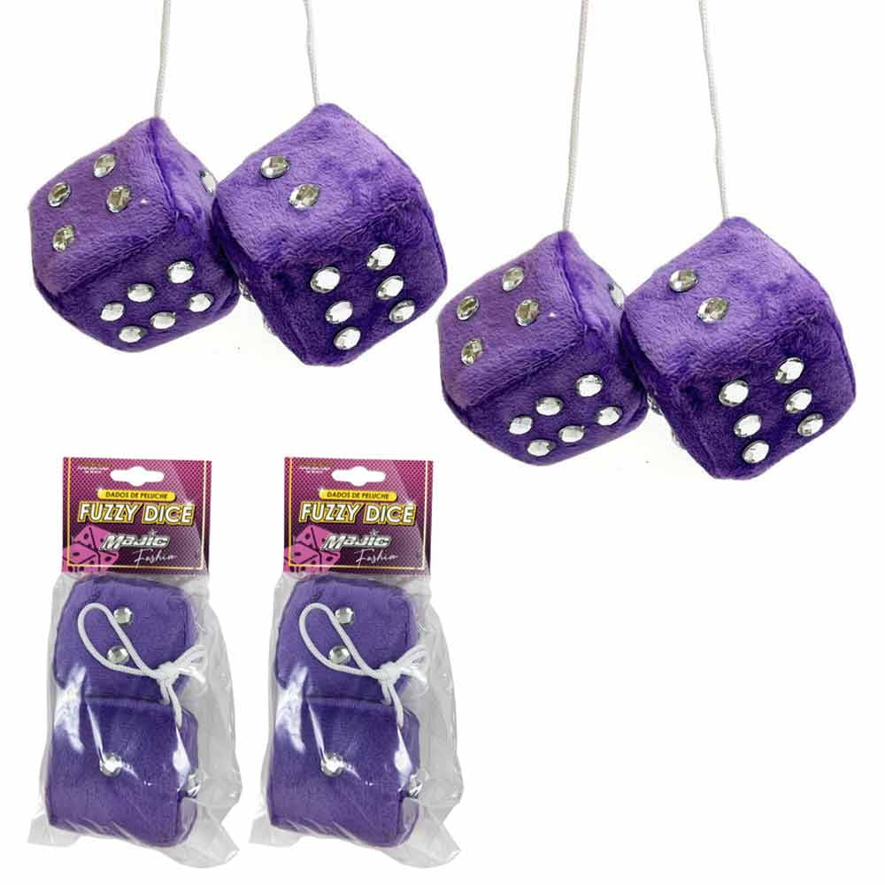 2 Pairs Hanging Fuzzy Plush Dice Retro Square Mirror With Dots Car ...
