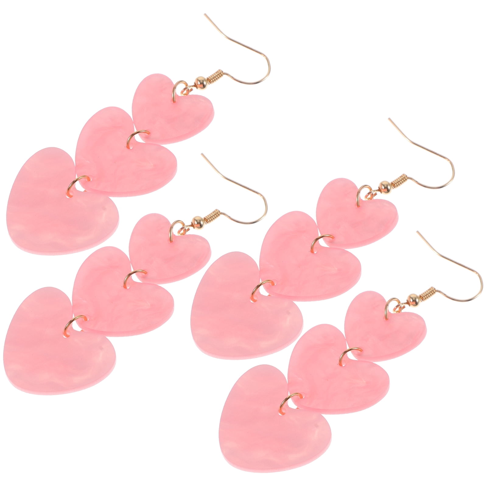 2 Pairs Heart Earrings Stud Valentines Day for Women Shell Shaped Three ...