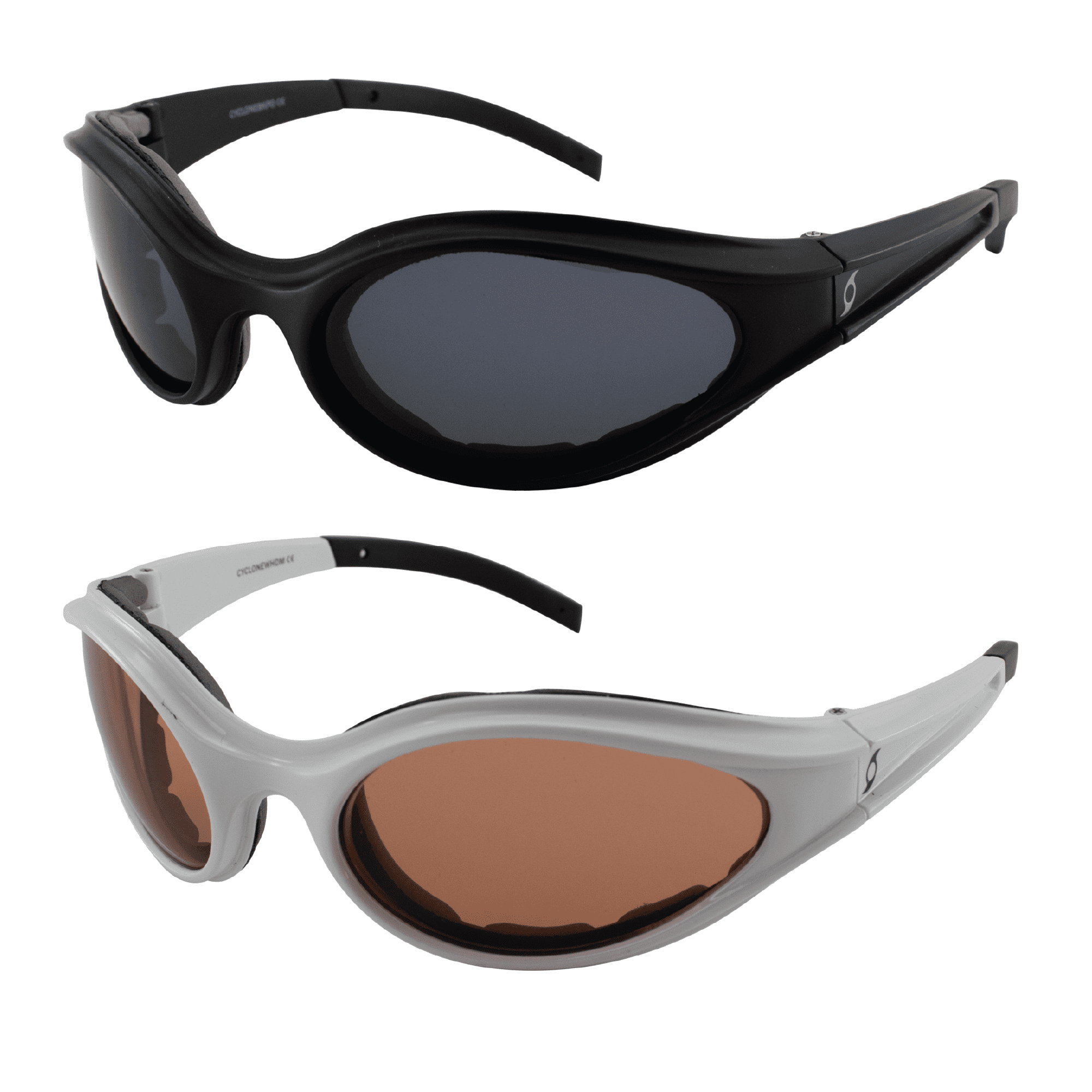 2 Pairs Hurricane Cyclone Foam Padded Riding Sunglasses Black Frame ...