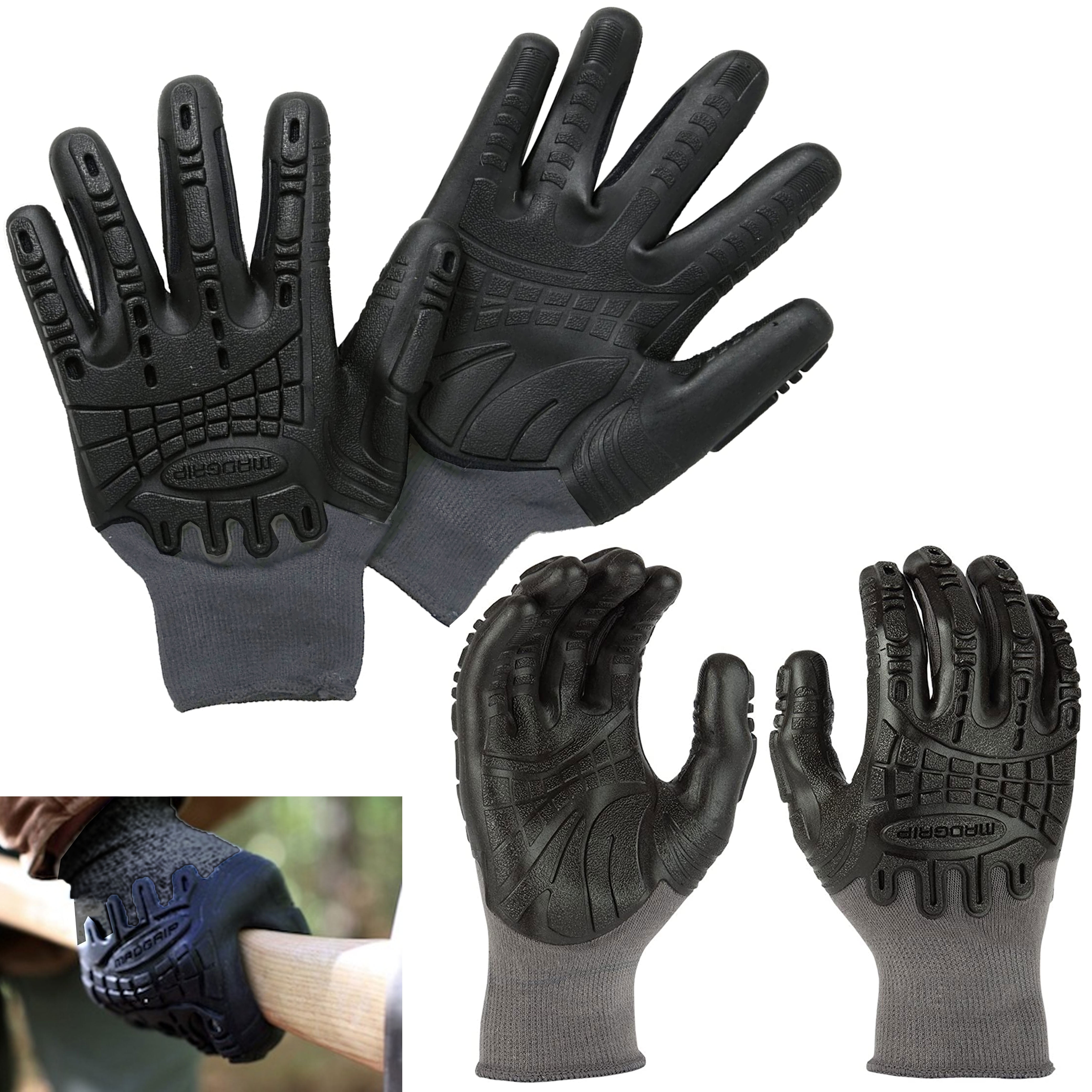 2 Pairs Impact Resistant Work Gloves Coated Vibration Protection Safety ...