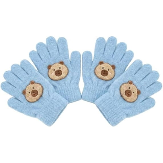 2 Pairs Kids Cute Capybara Plush Knitted Gloves Soft Thermal Fuzzy Five ...