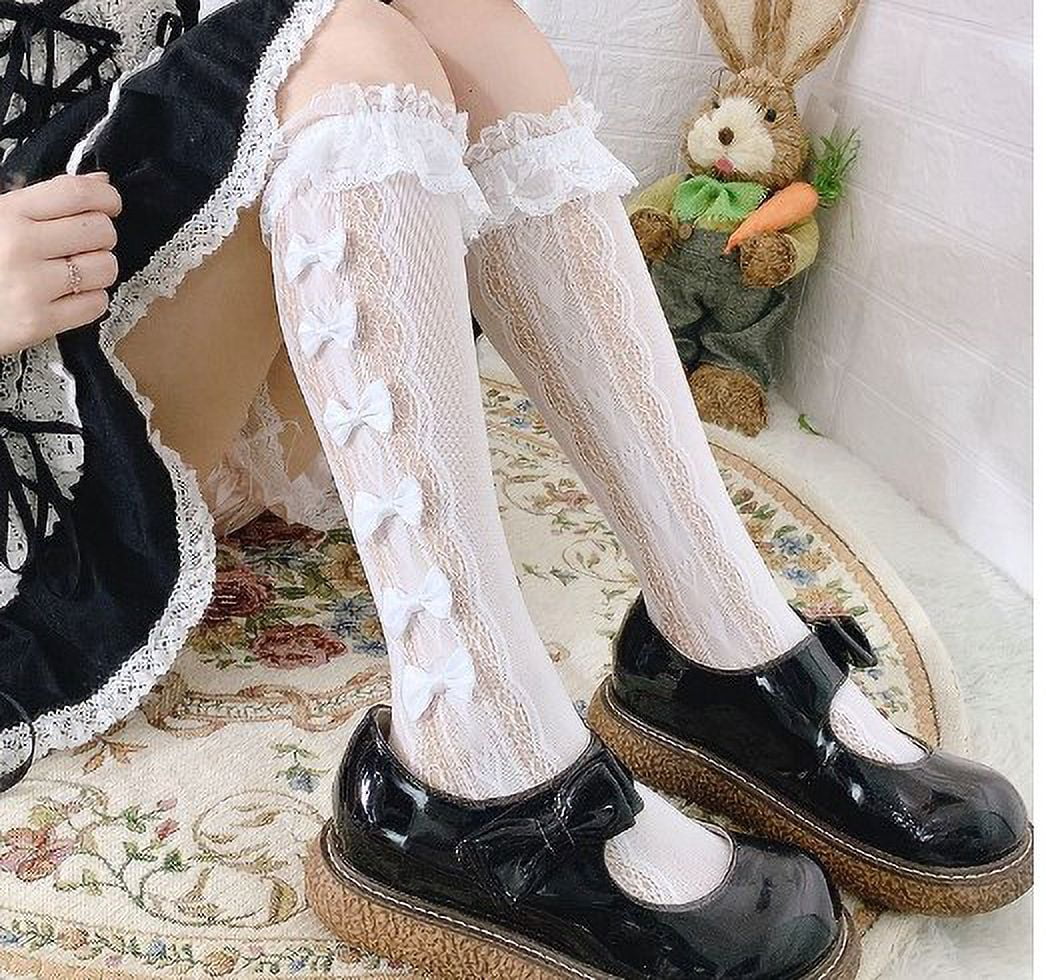 2 Pairs Knee Stockings Bows Stockings Girls Long Socks Outdoor Stockings For Cosplay