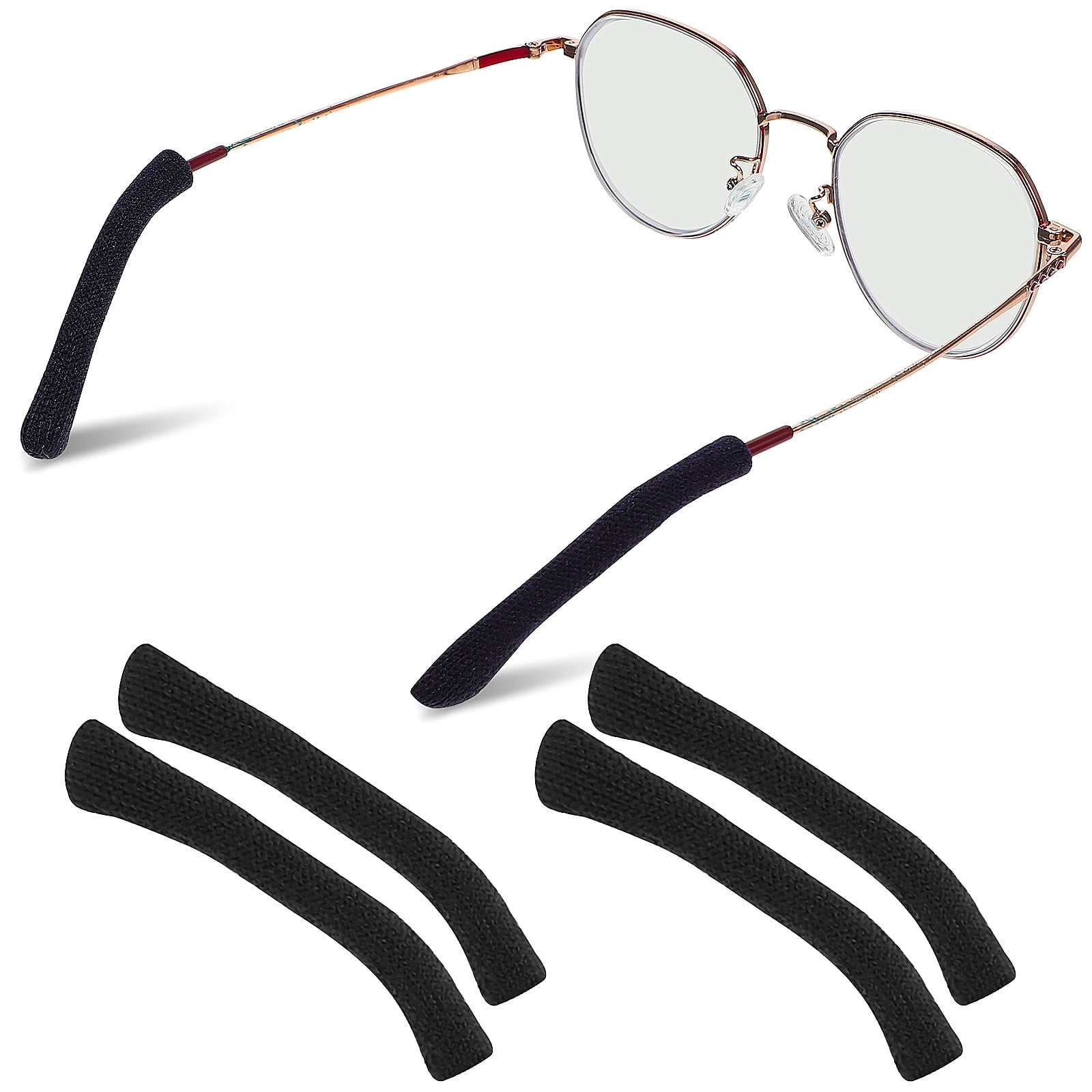 2 Pairs Knitted Glasses Temple Tip Sleeves Black Holder Spectacle Legs Eyeglass Retainers
