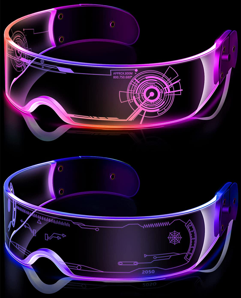 2 Pairs LED Light Up Glasses for Adult, 7 Colors Futuristic Glasses 4 ...