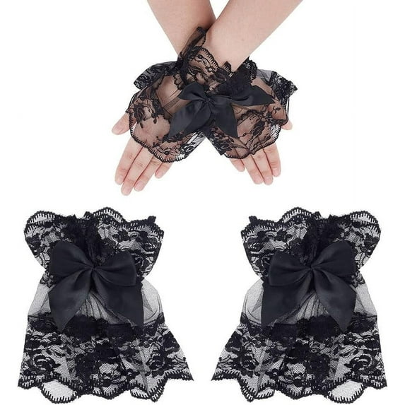 2 Pairs Lace Wrist Cuff Black Floral Wrist Cuff Wedding Bridal Wrist ...