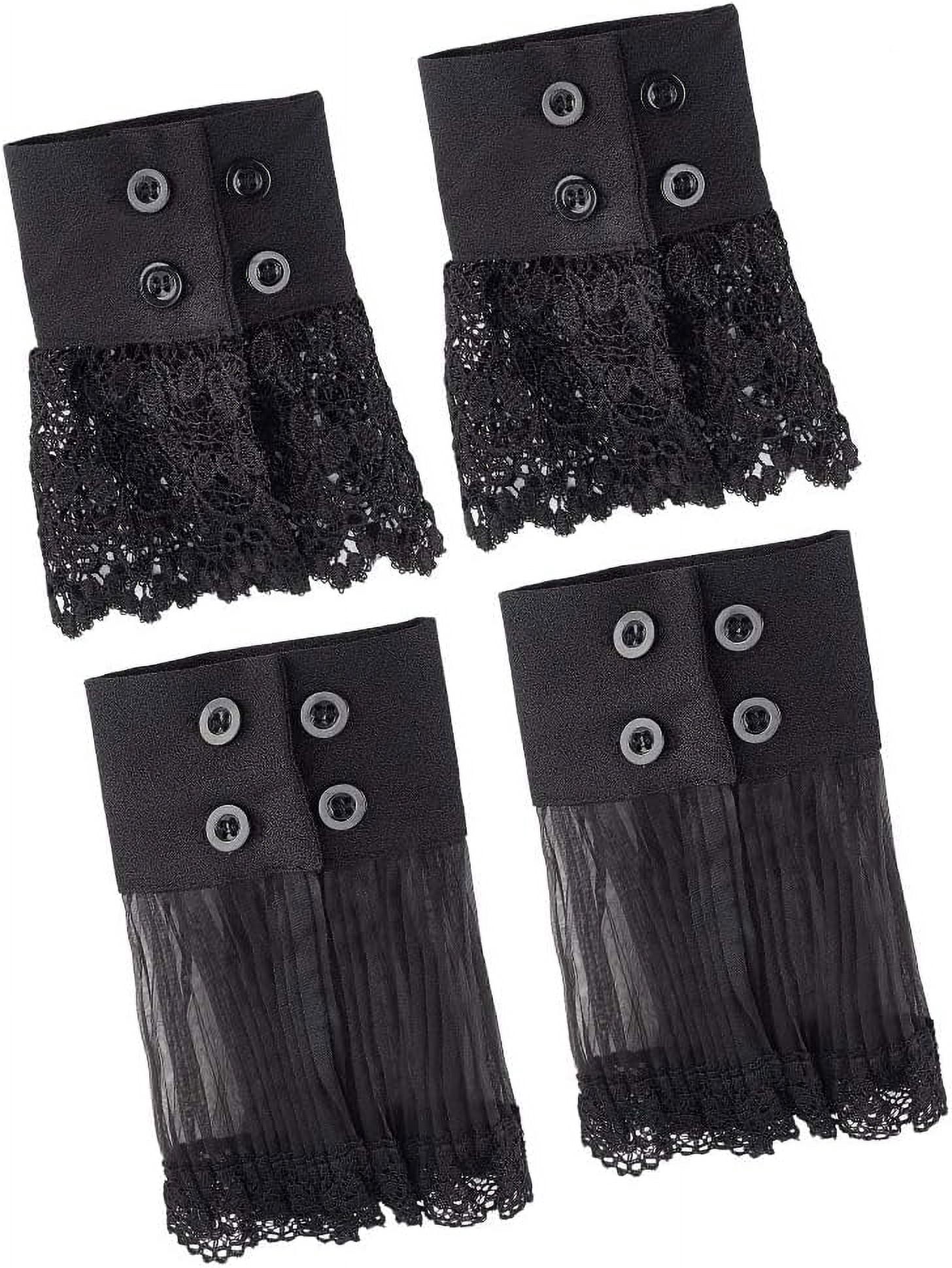 2 Pairs Lace Wrist Cuffs 2 Styles Black Gothic Floral Lace Cuffs ...