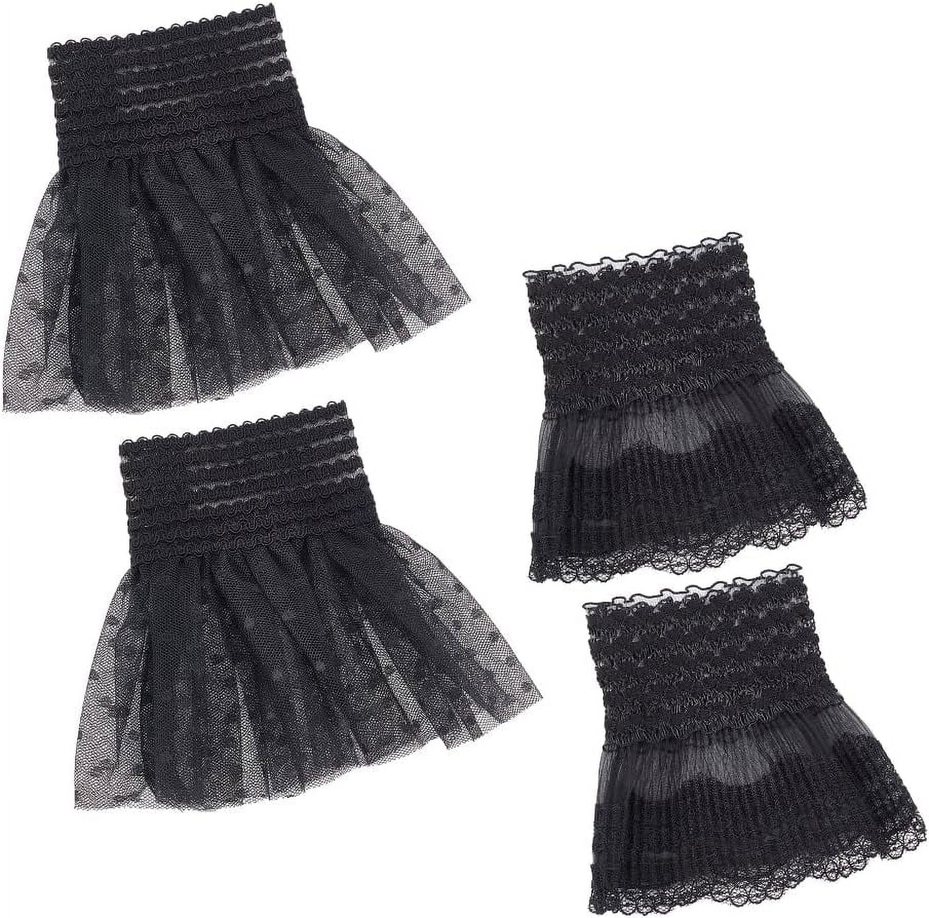 2 Pairs Lace Wrist Cuffs 2 Styles Black Gothic Floral Lace Ruffle ...