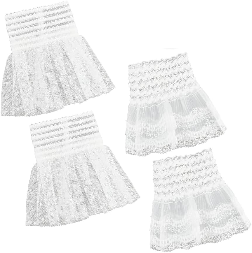 2 Pairs Lace Wrist Cuffs 2 Styles White Gothic Floral Lace Ruffle ...