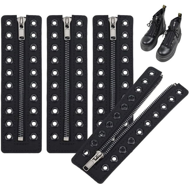 2 Pairs Leather Lace-in Boot Zipper Inserts, 6.9 x 2 Inch Eyelets ...