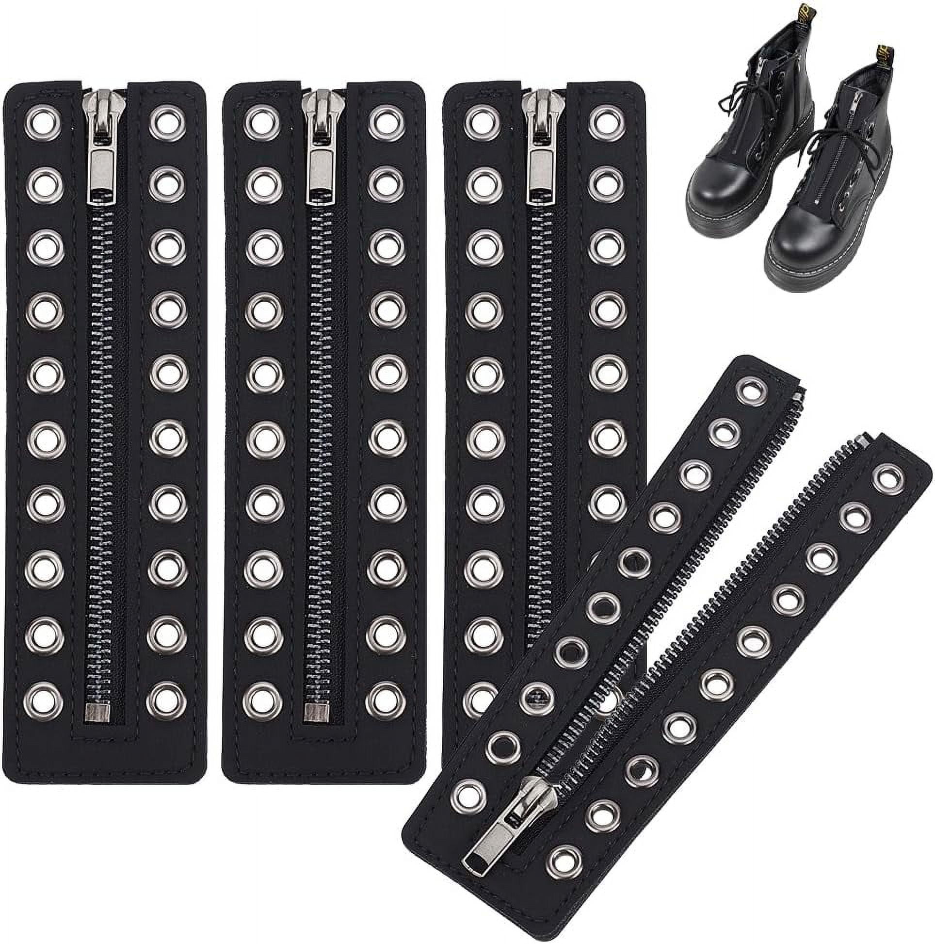 2 Pairs Leather Lace-in Boot Zipper Inserts 6.9 x 2 Inch Eyelets Zipper ...