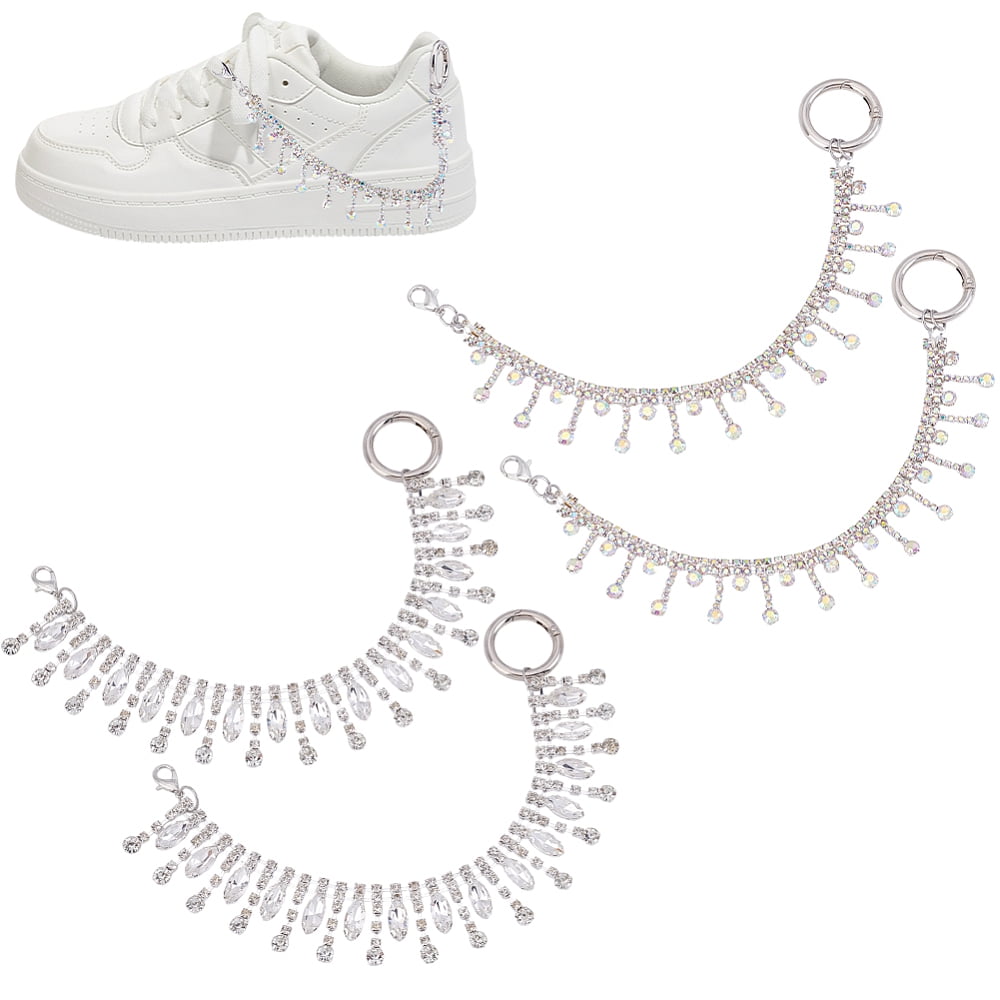 2 Pairs Leaves Tassel Bling Shoe Chains Women Jewelry Shoe Charms Metal ...