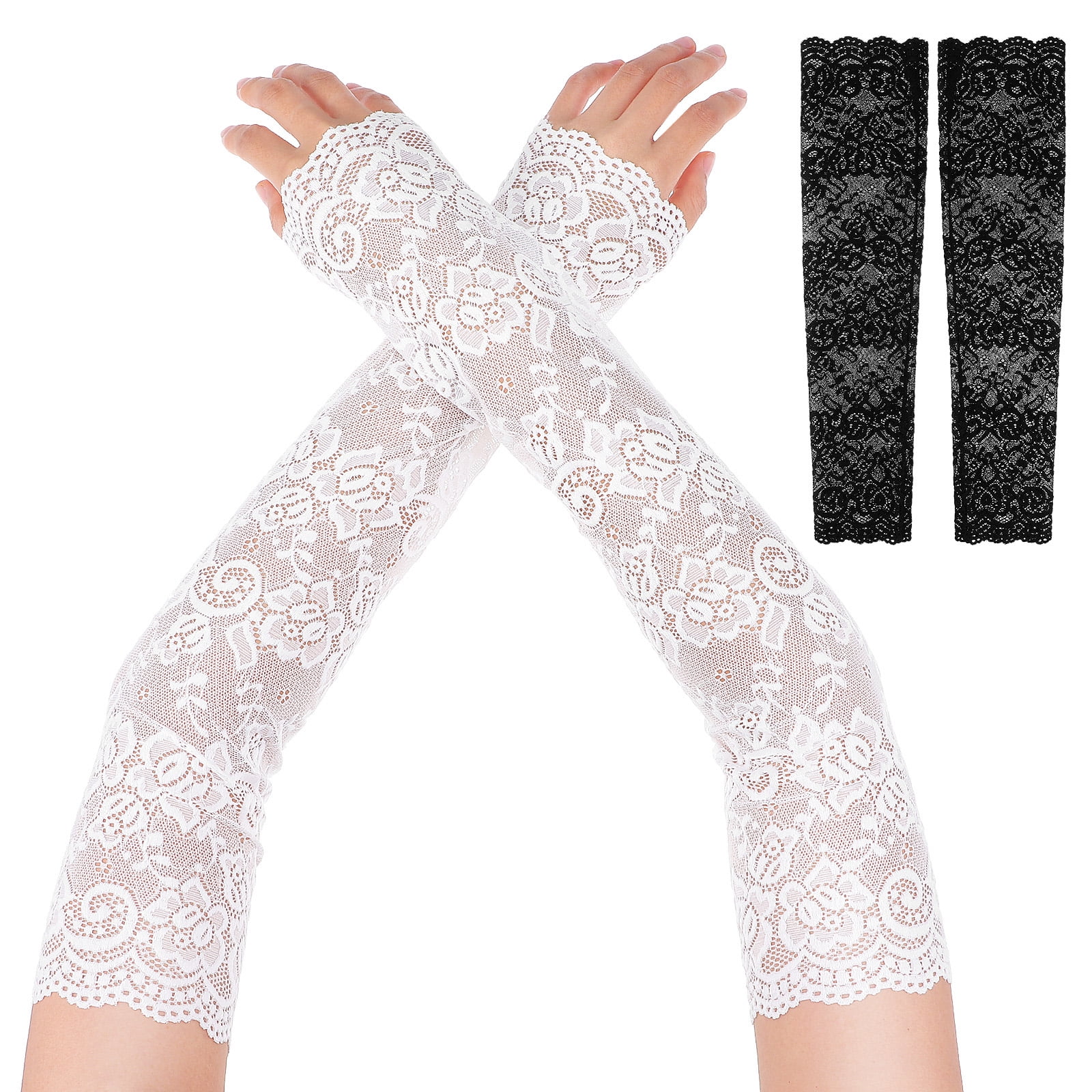 2 Pairs Lace Arm Sleeves for Women Valentines Decorations Lights ...