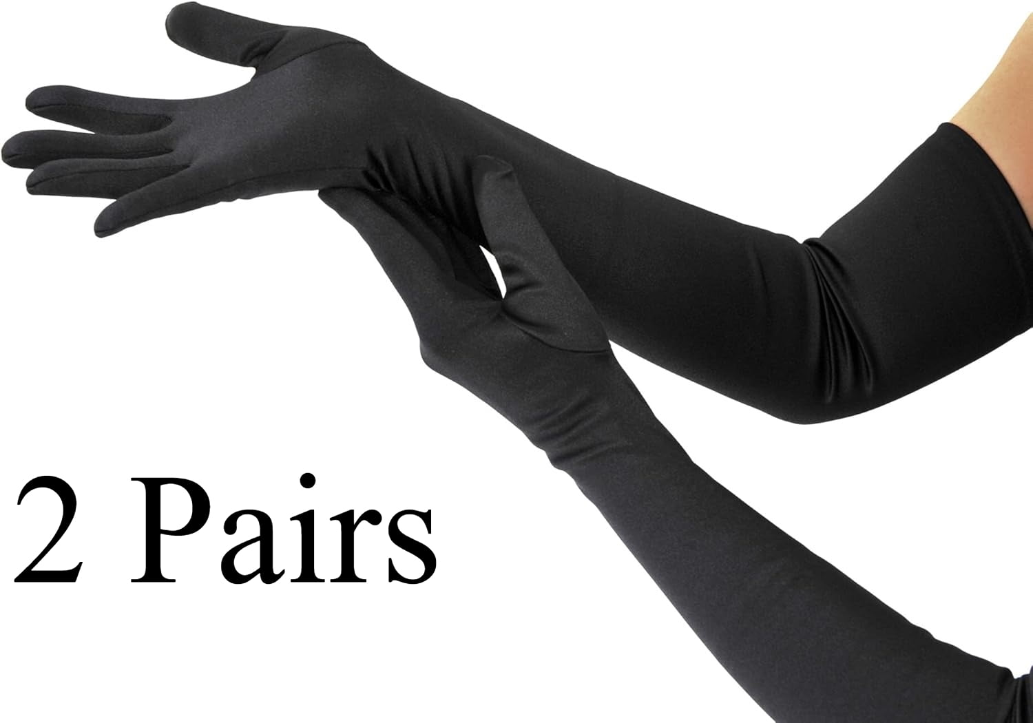 2 Pairs Long Black Opera Gloves for Women, 1920s Satin Stretchy Elbow ...