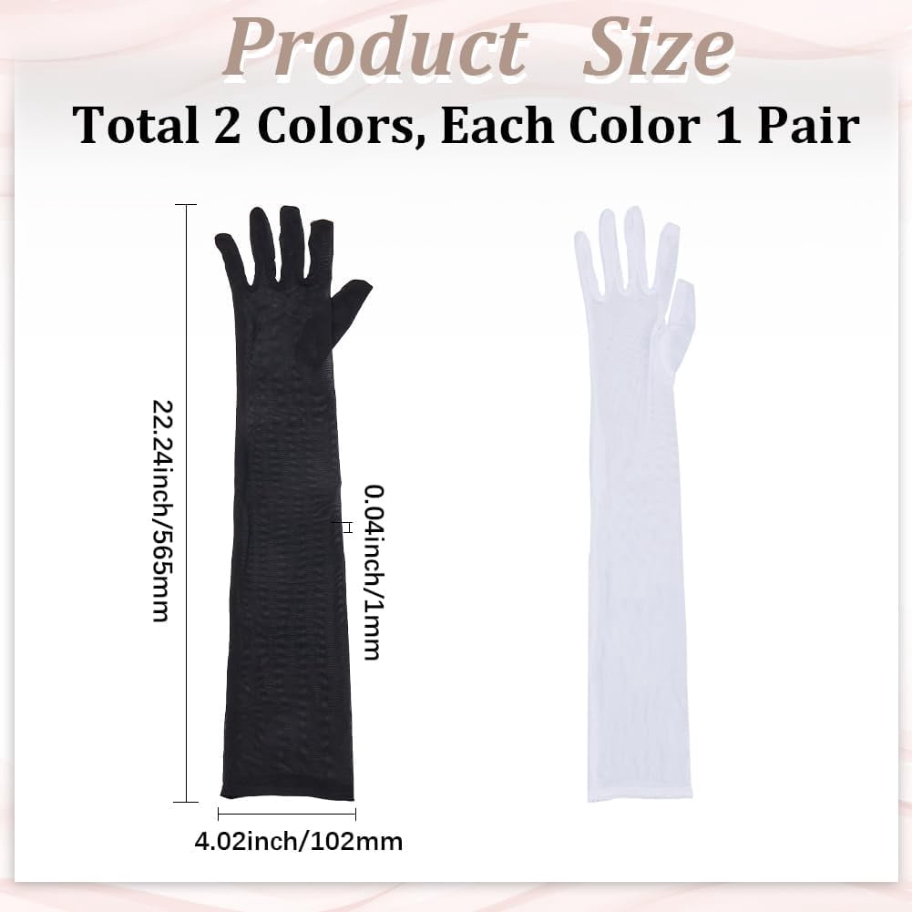 2 Pairs Long Sheer Mesh Gloves 1920s Vintage Elegant Sexy Black White ...