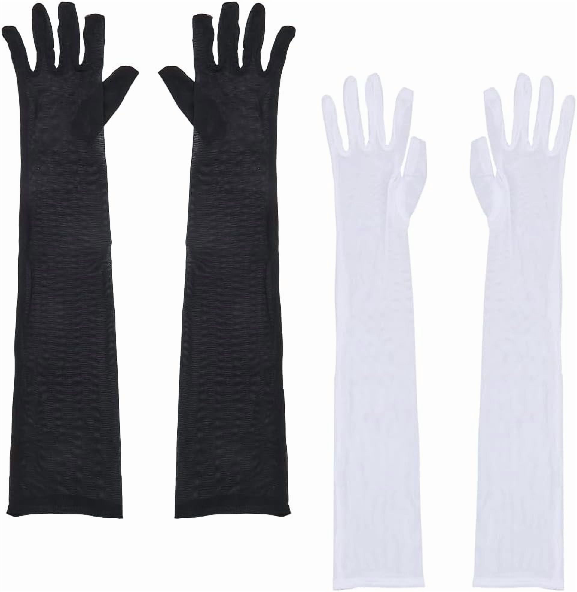 2 Pairs Long Sheer Mesh Gloves 1920s Vintage Elegant Sexy Black White ...