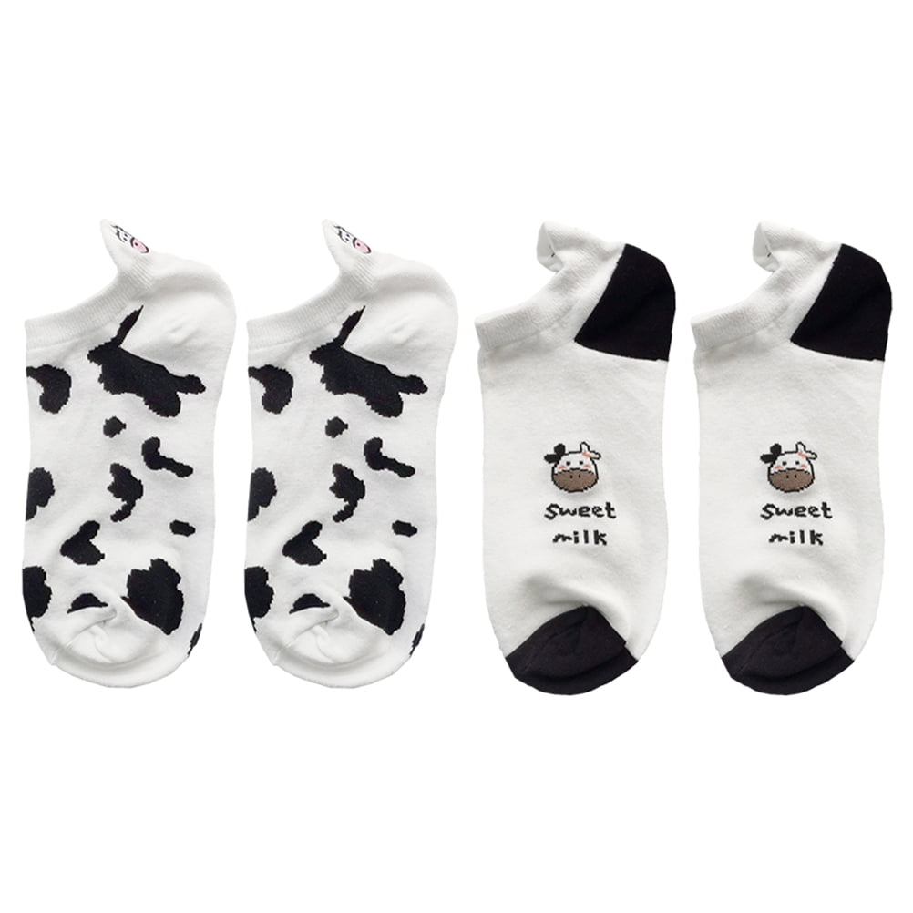 2 Pairs Lovely Cow Pattern Short Socks Creative Printing Socks Anklet ...