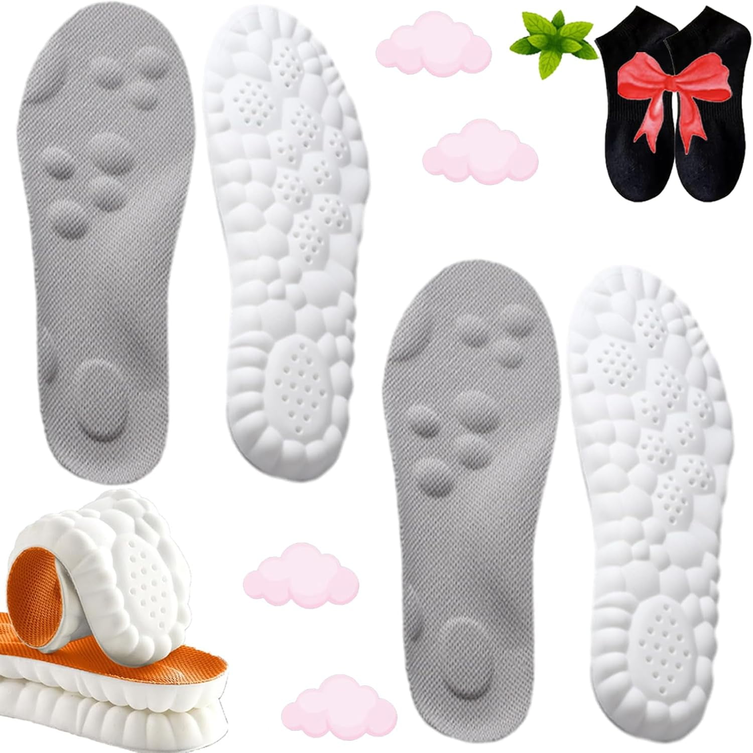 2 Pairs Massage Insoles for Men Women, Ergonomic Cushion Breathable ...