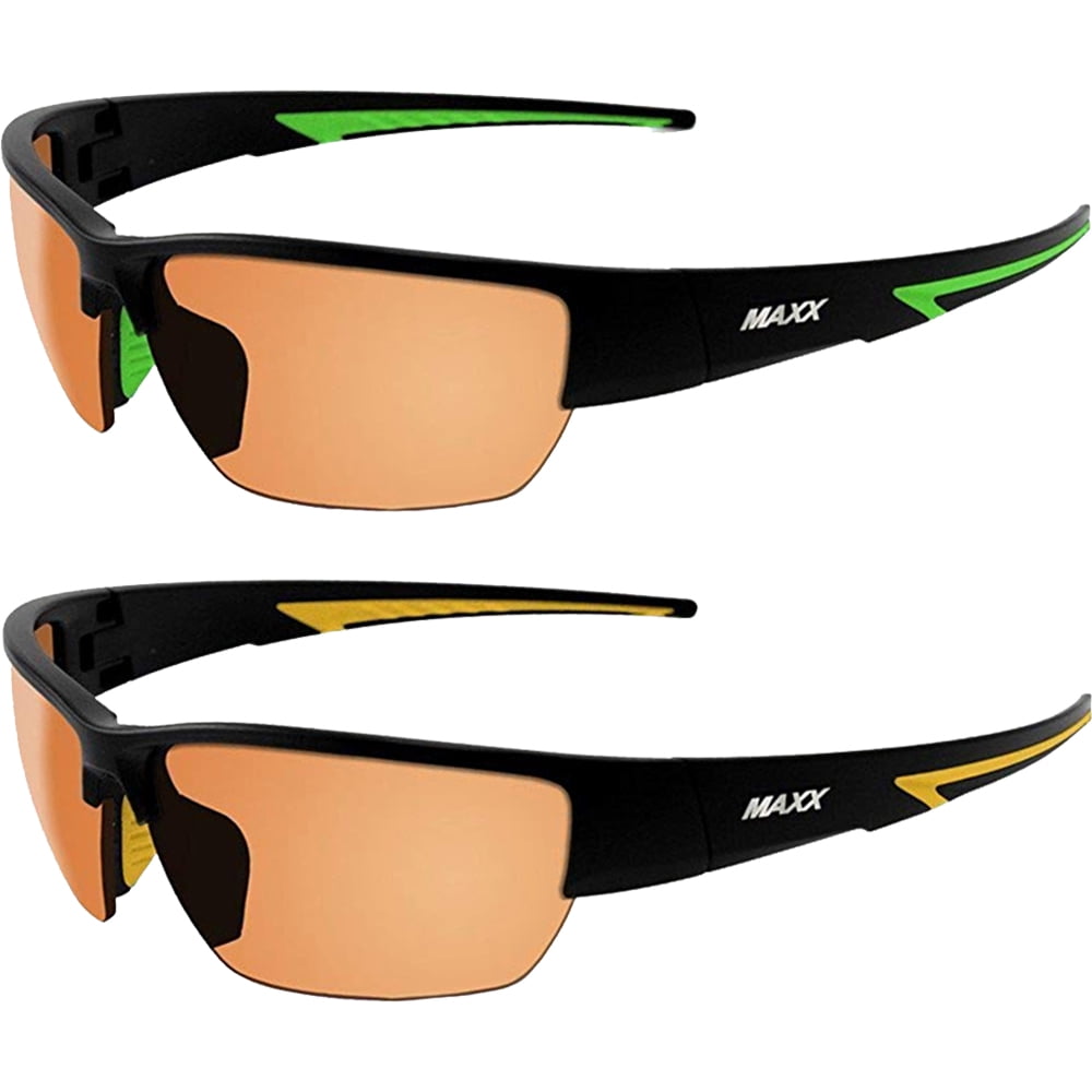 2 Pairs Maxx 7 Sunglasses Black with Green and Yellow Frames TR90 HD ...