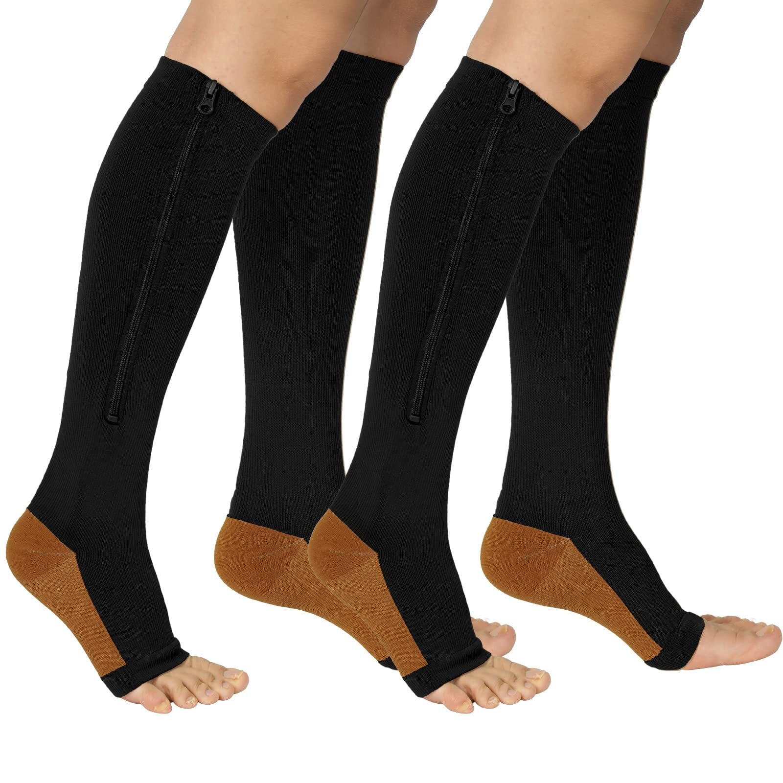 2 Pairs Medical Sport Compression Socks - 15-20mmhg Graduated Knee-High ...