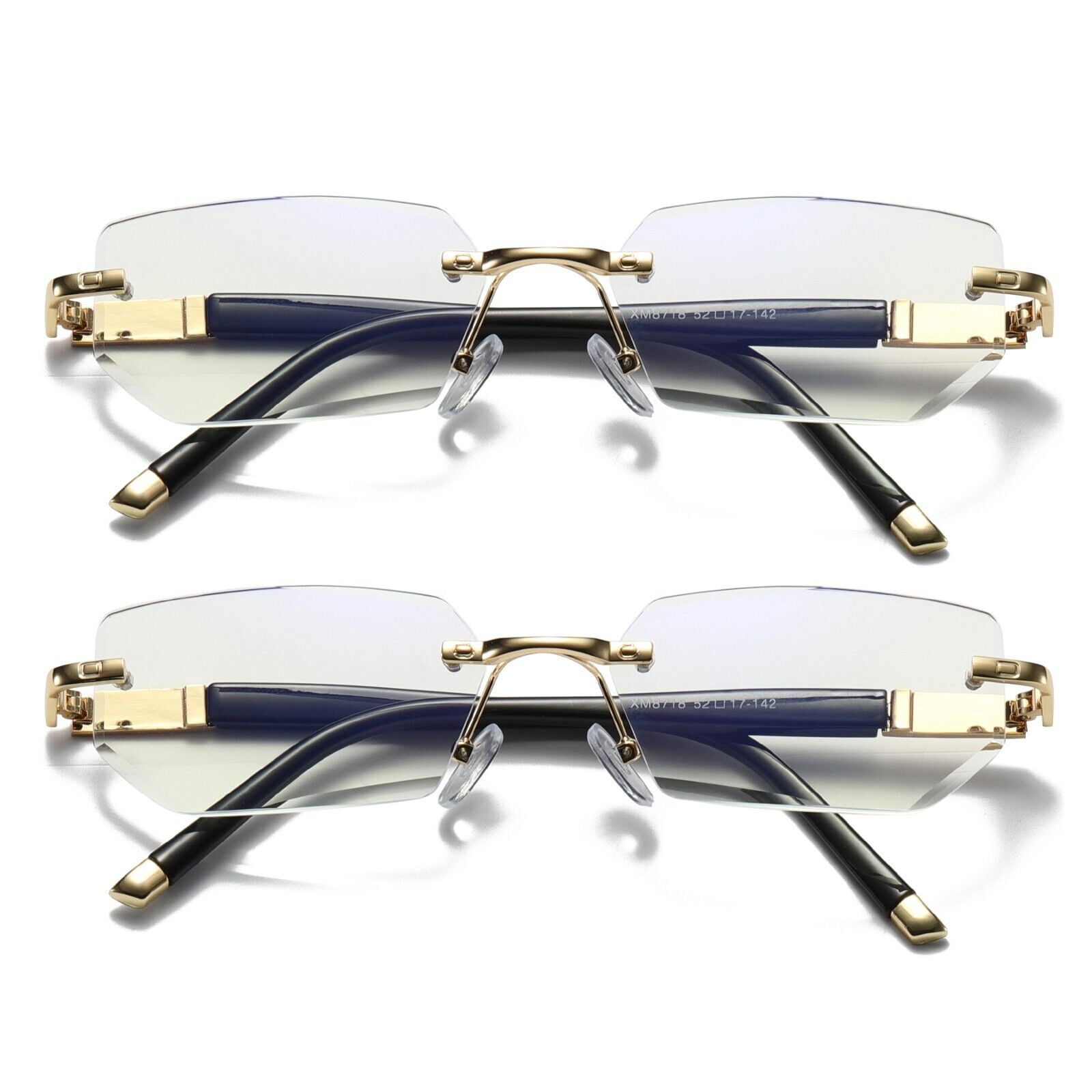 2 Pairs Mens Diamond Shape Rimless Blue Light Blocking Reading Glasses ...