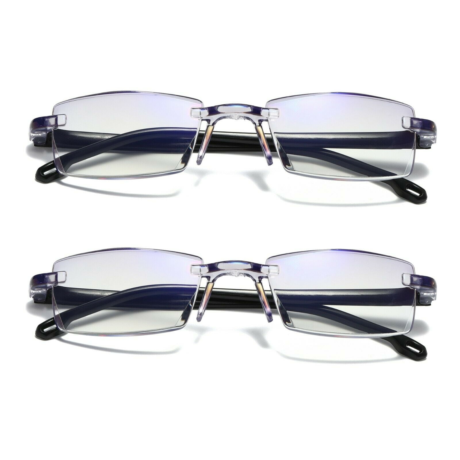 2 Pairs Mens Rectangular Rimless Blue Light Blocking Reading Glasses ...