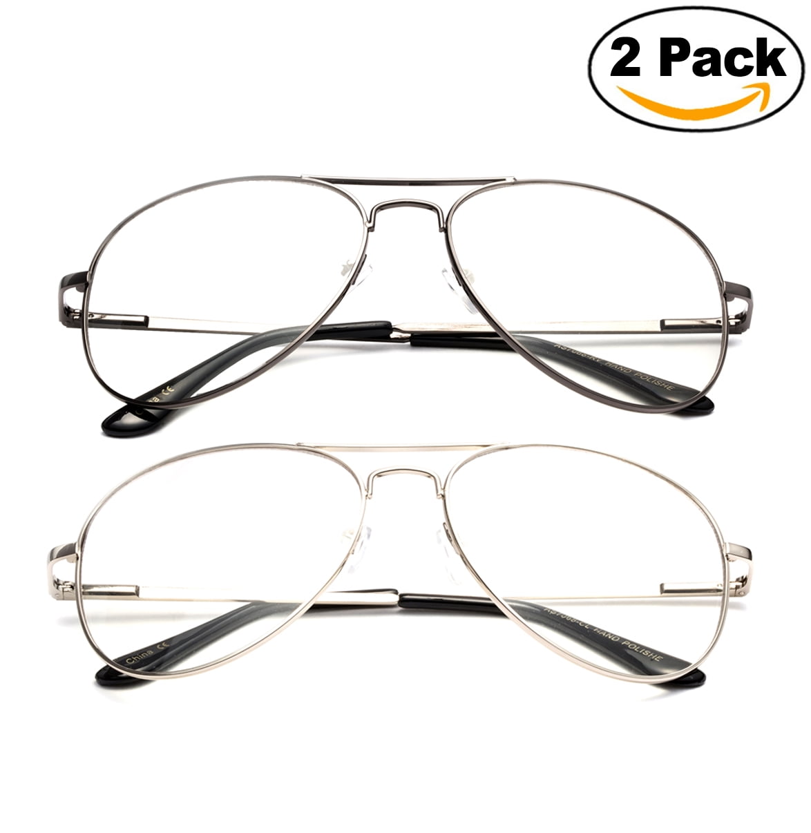 2 Pairs Newbee Fashion - Clear Aviator Fun Costume Eye Glasses Classic ...