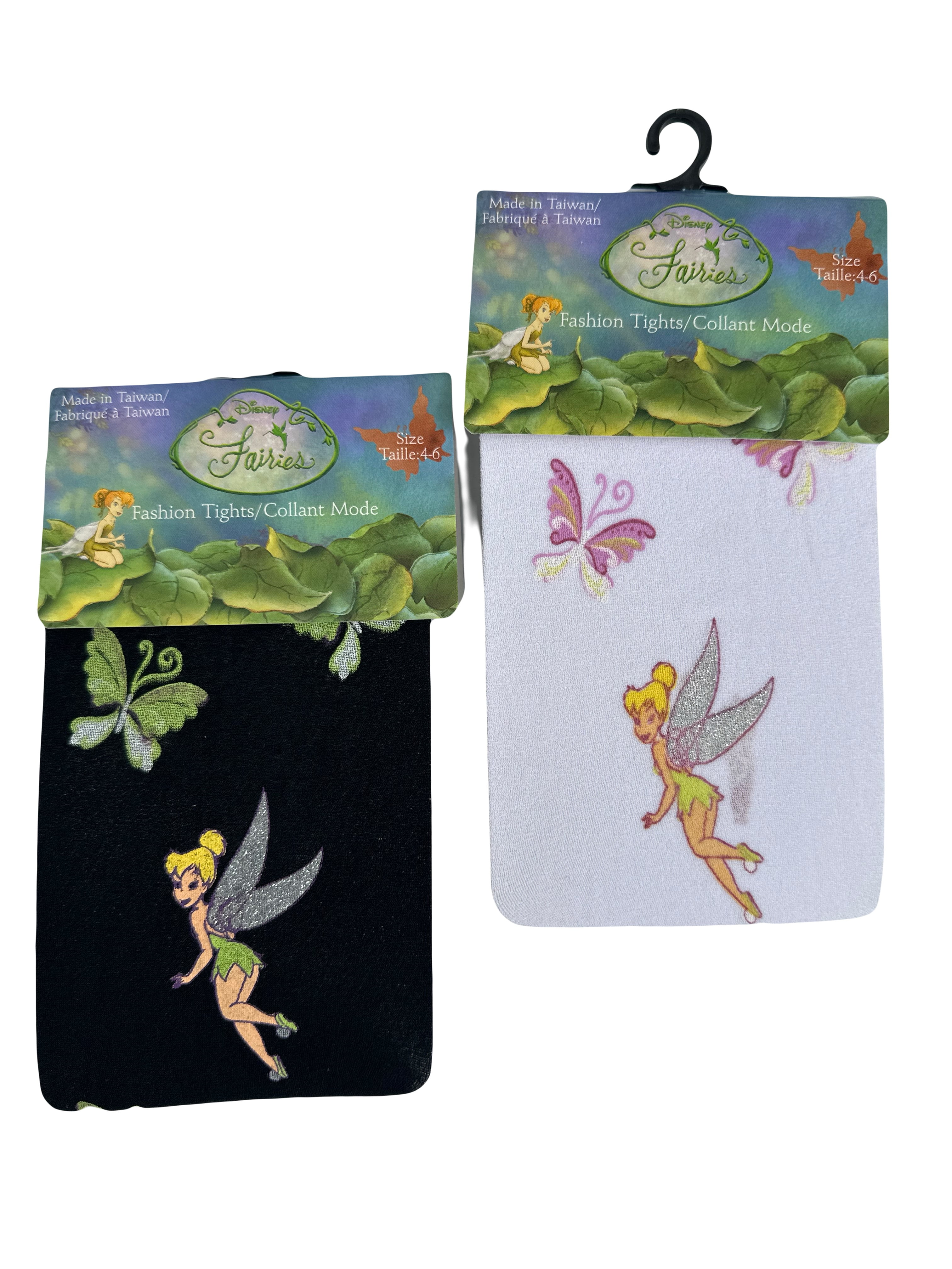 2 Pairs Of Disney Tinker Bell Tights - White And Black Tinkerbell Girls ...