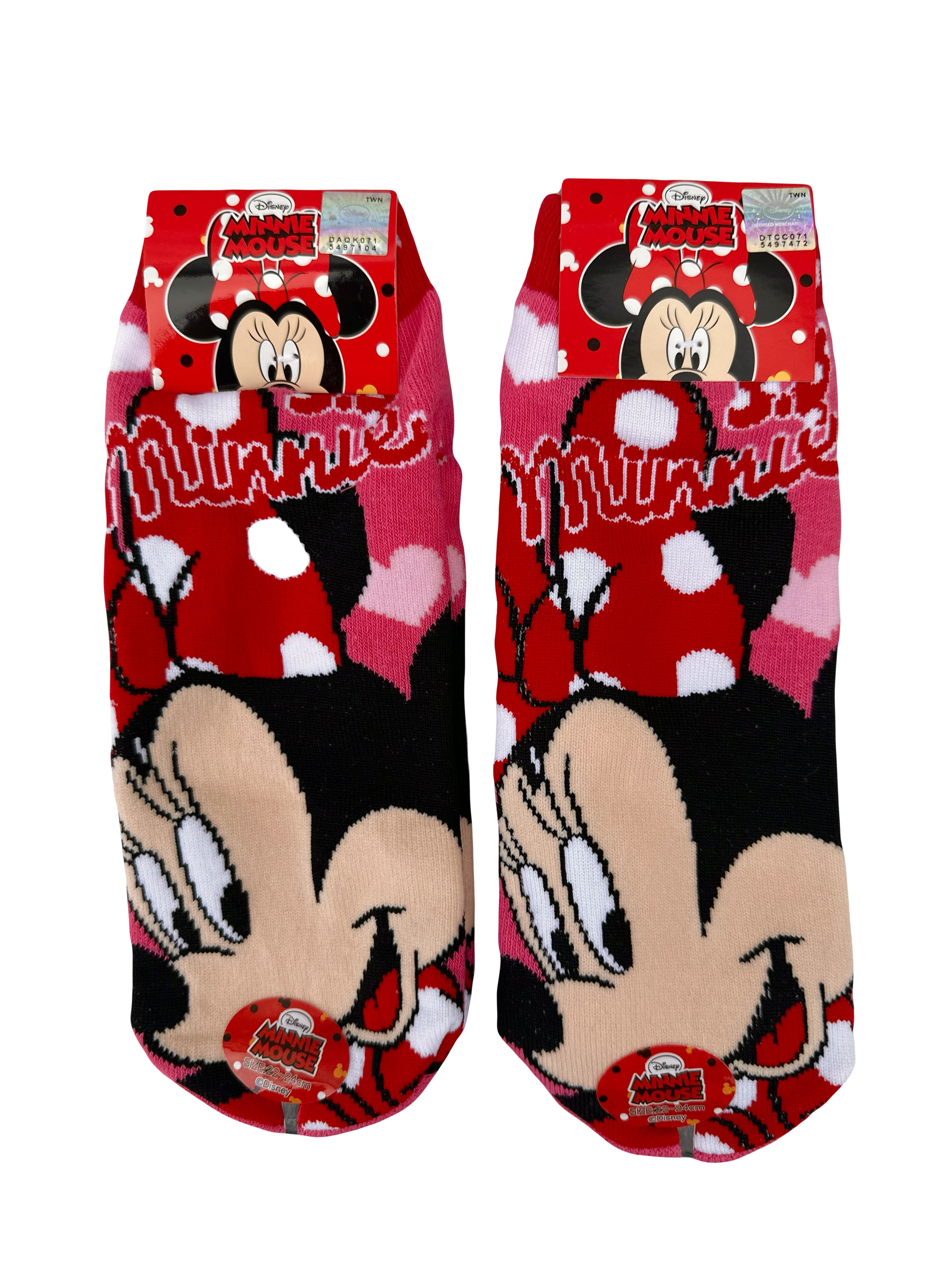 2 Pairs Of Disney's Minnie Mouse Red Polka Dot Bow Pink Socks (Size 6-8 ...