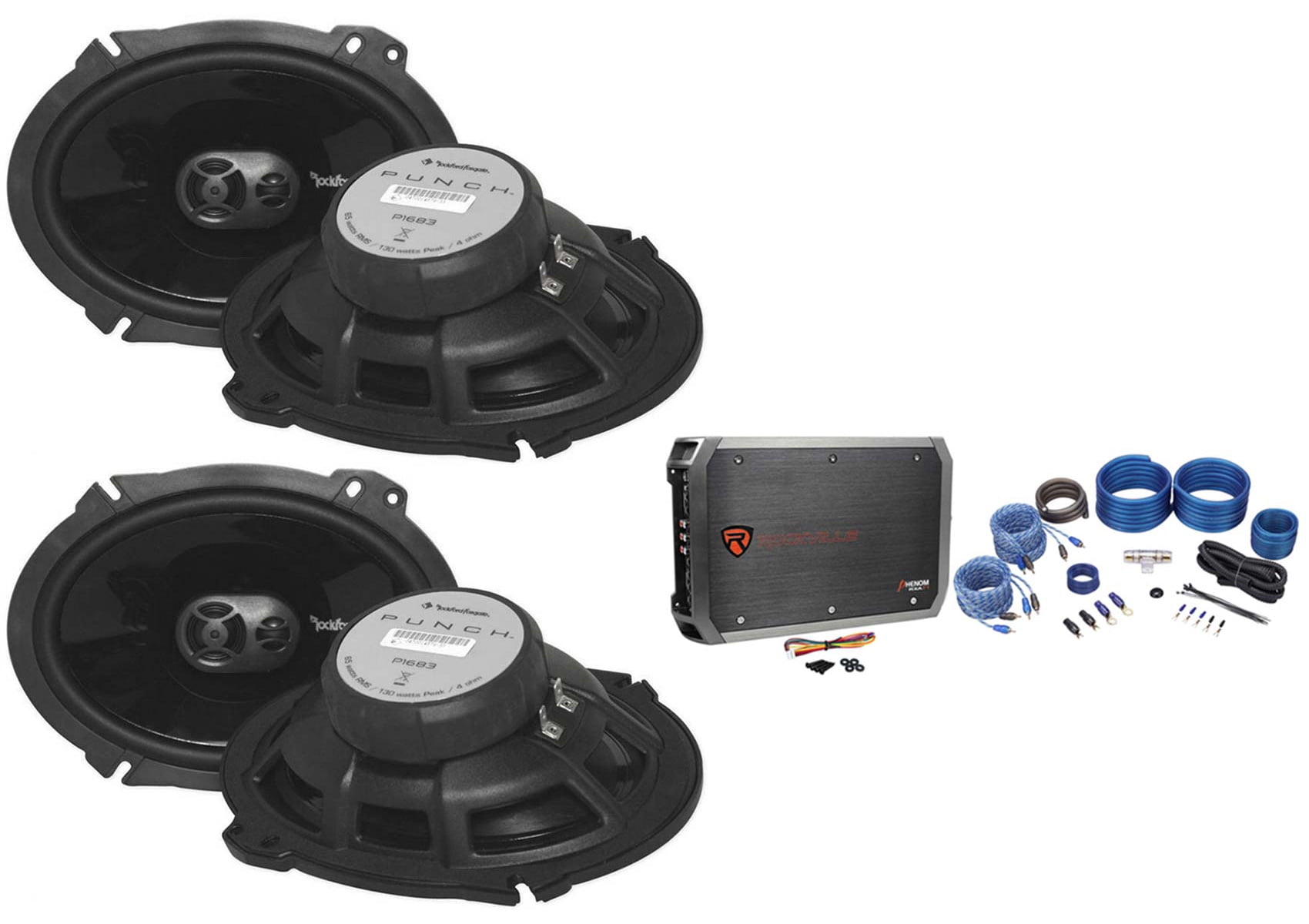 2 Pairs Of Rockford Fosgate P1683 6x8" 3 Way Car Speakers+Amplifier+Amp Wire Kit - Walmart.com