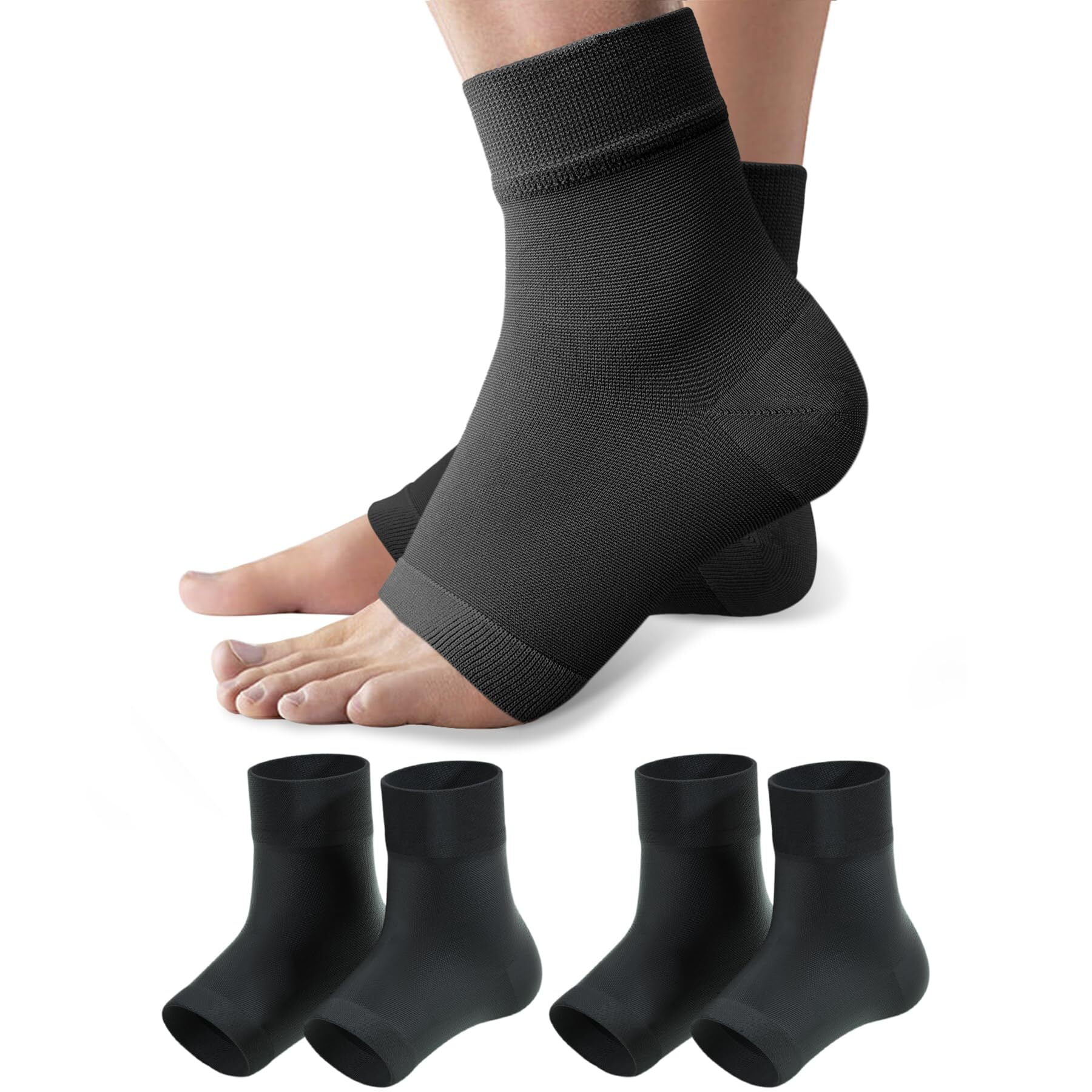 2 Pairs Open Toe Adjustable Ankle Brace Compression Sleeves with Arch ...