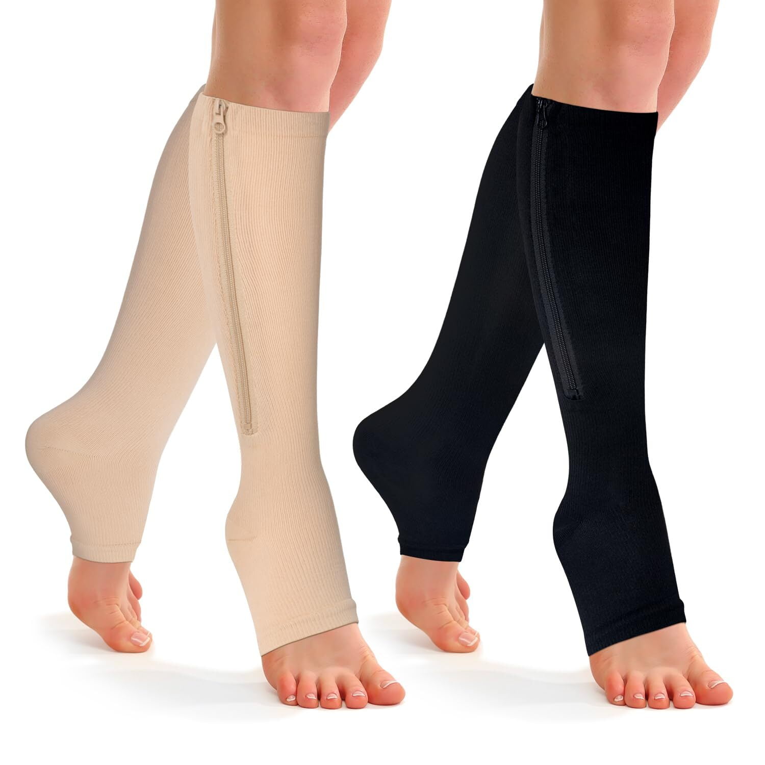 2 Pairs Open Toe Medical Sport Compression Socks - 15-20mmhg Graduated ...