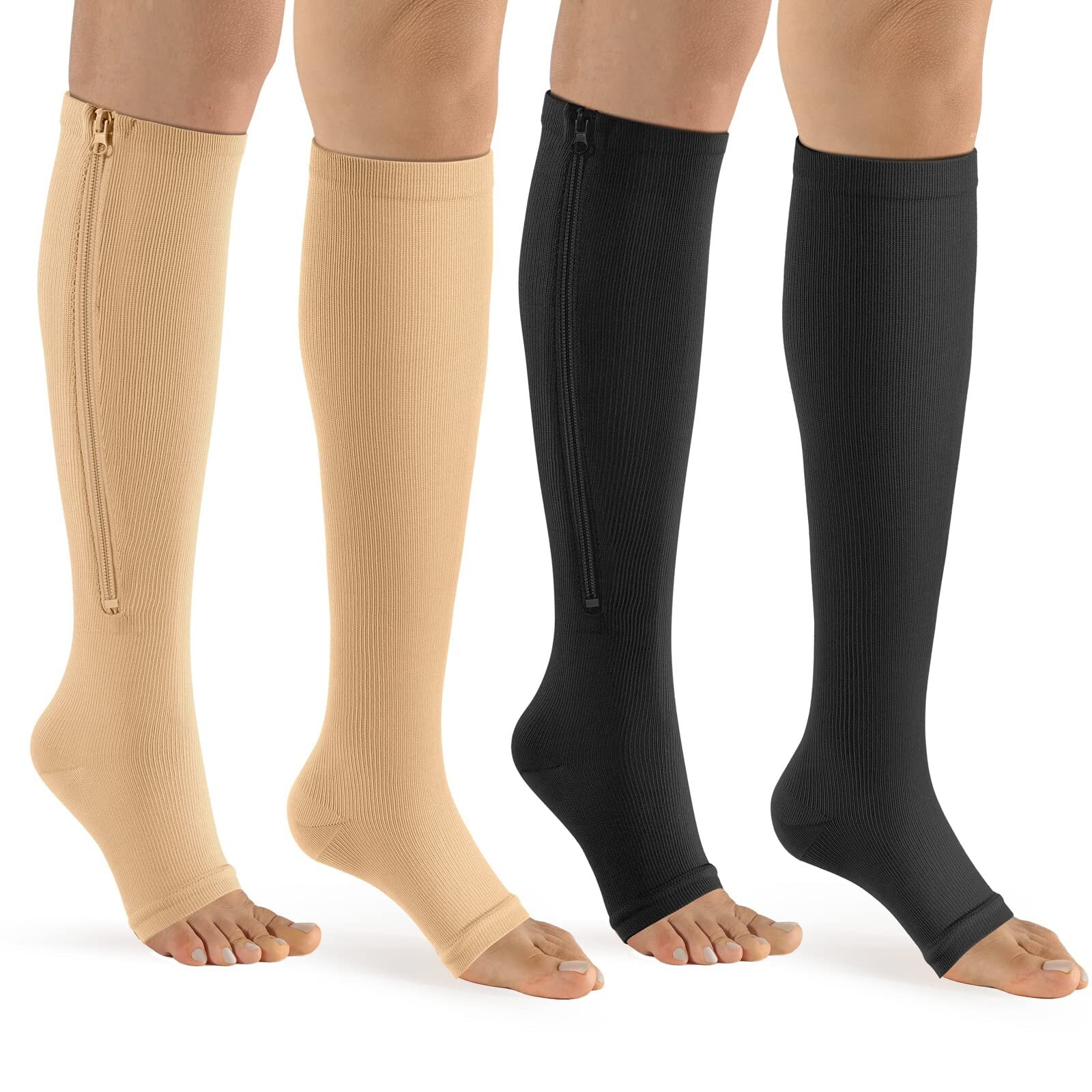 2 Pairs Open Toe Zipper Copper Compression Socks for Women & Men ...