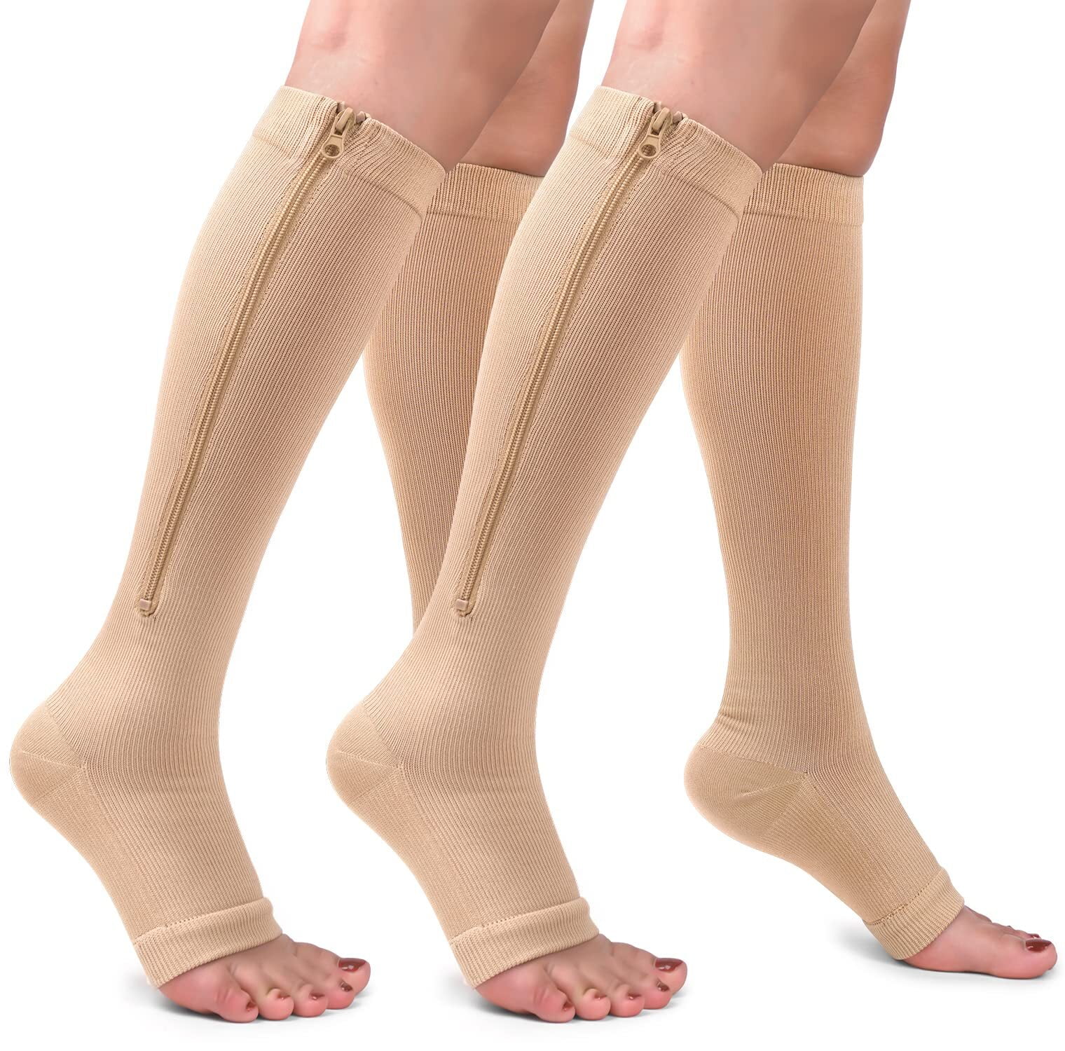 2 Pairs Open Toe Zipper Copper Compression Socks for Women & Men ...