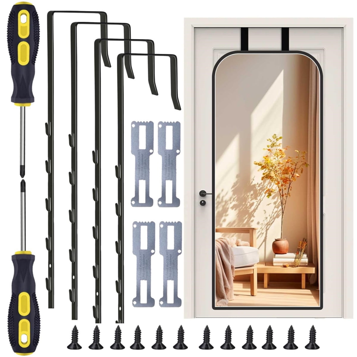 2 Pairs Over-The-Door Mirror Hanger, Adjustable Door Mirrors Hook Set ...