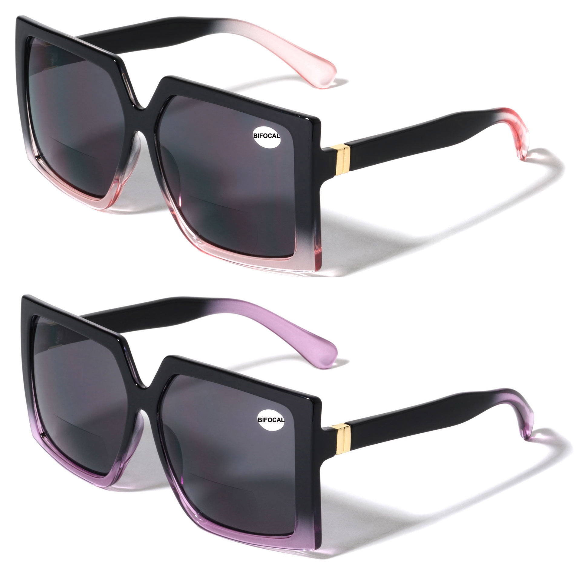 2 Pairs Oversized Square Women Bifocal Reading Sunglasses Reader ...