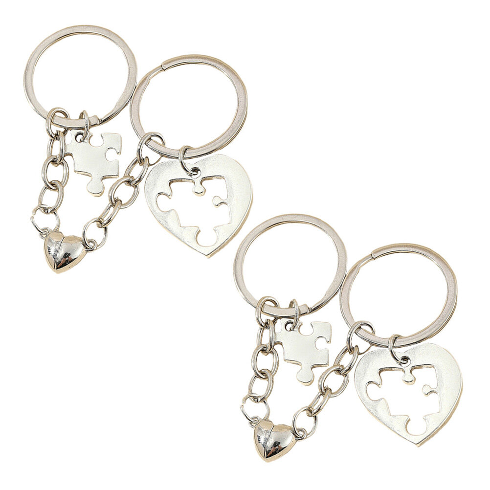 2 Pairs Patchwork Map Key Rings Couple Wedding Decor Matching Keychain ...