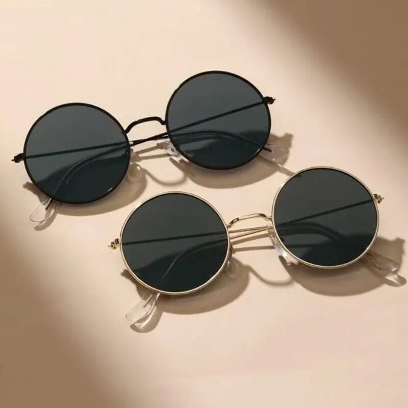 2 Pairs Per Set Small Round Sunglasses Women Cute Skinny Metal Eyewear ...