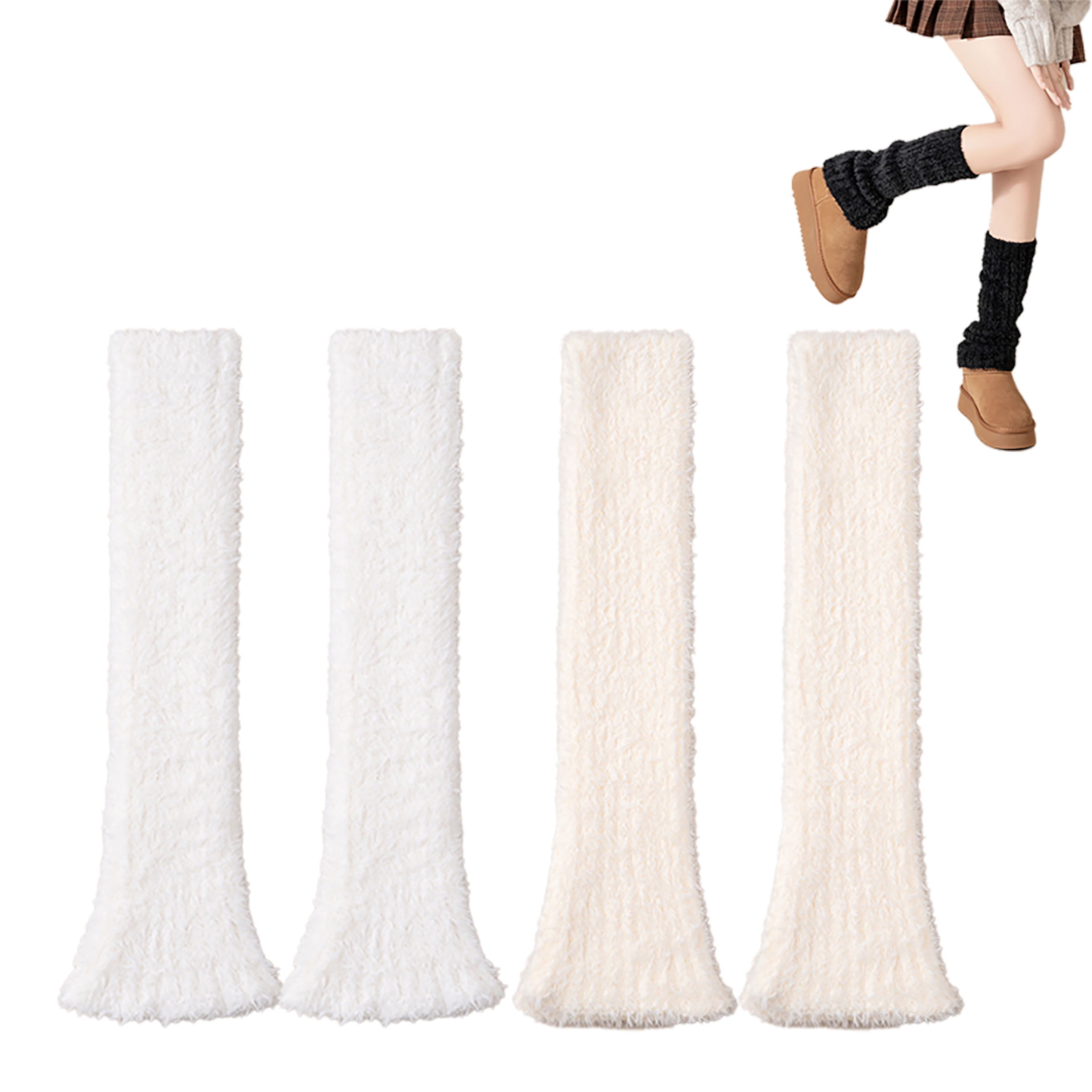 2 Pairs Pile Up Sock Covers，Women Winter Extra Soft Long Legwarmer ...