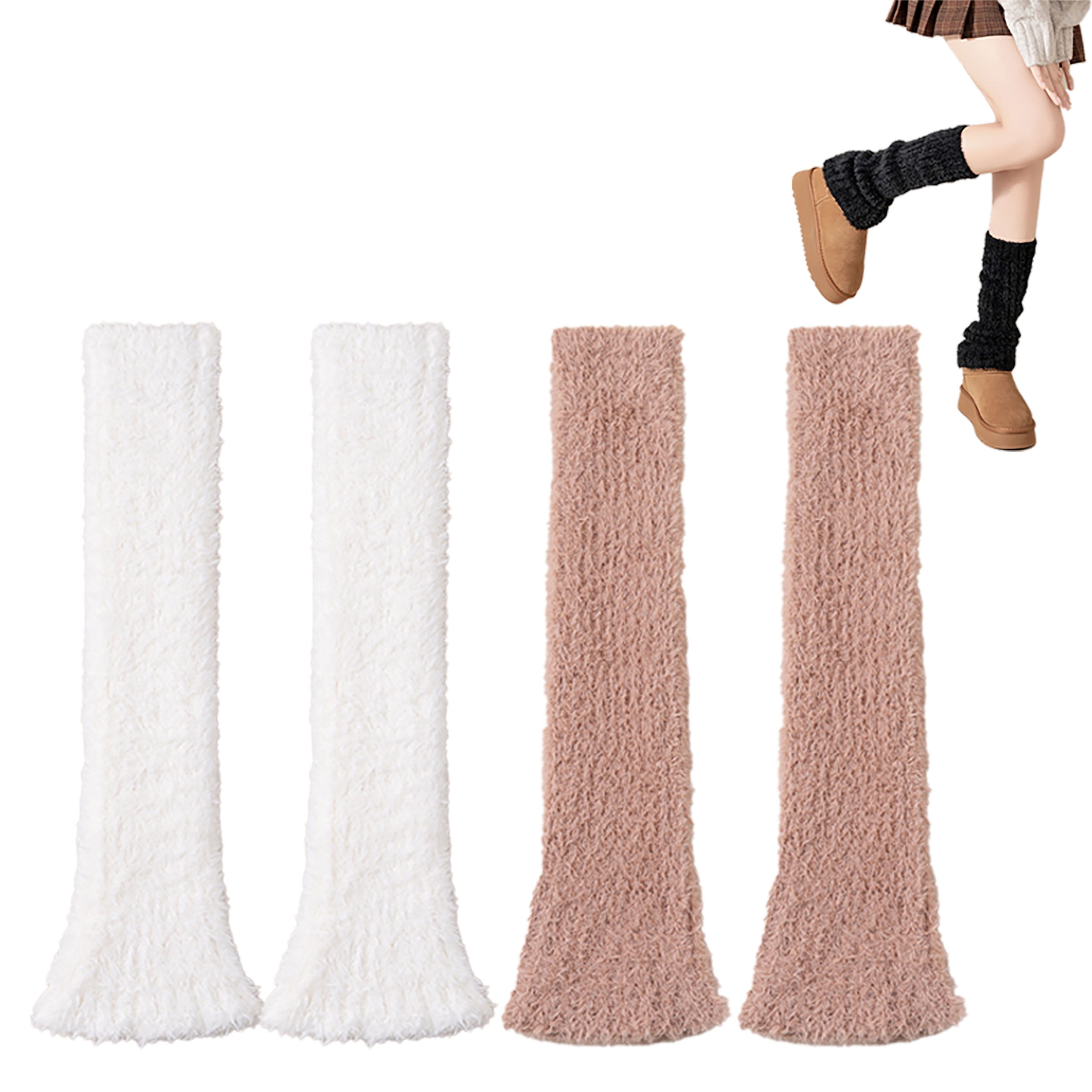 2 Pairs Pile Up Sock Covers，Women Winter Extra Soft Long Legwarmer ...