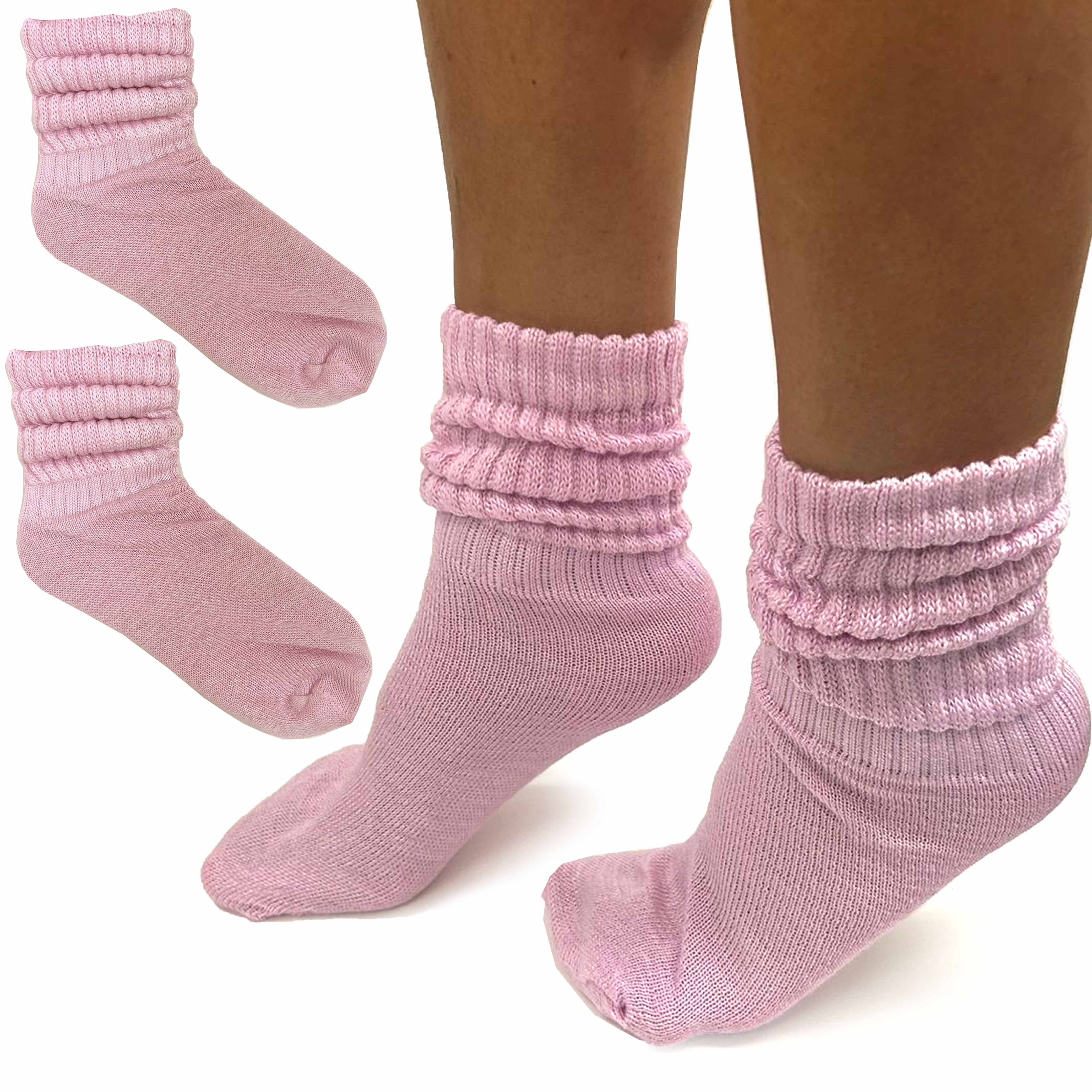 2 Pairs Pink Girls Soft Slouch Socks Plush Cotton Thick Knit Scrunch ...