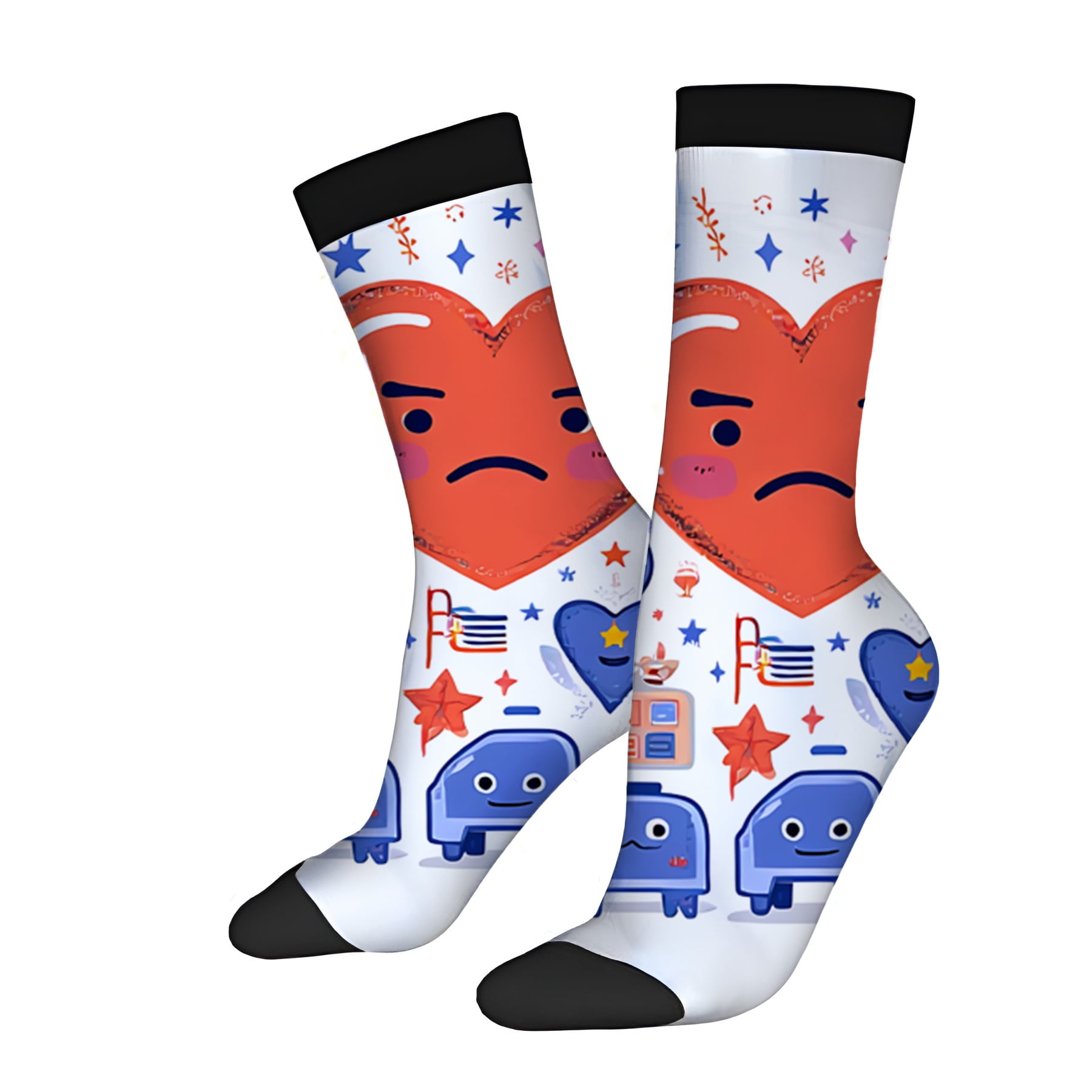 2 Pairs Playful Robot Design Socks with Colorful Balloons & Stars ...
