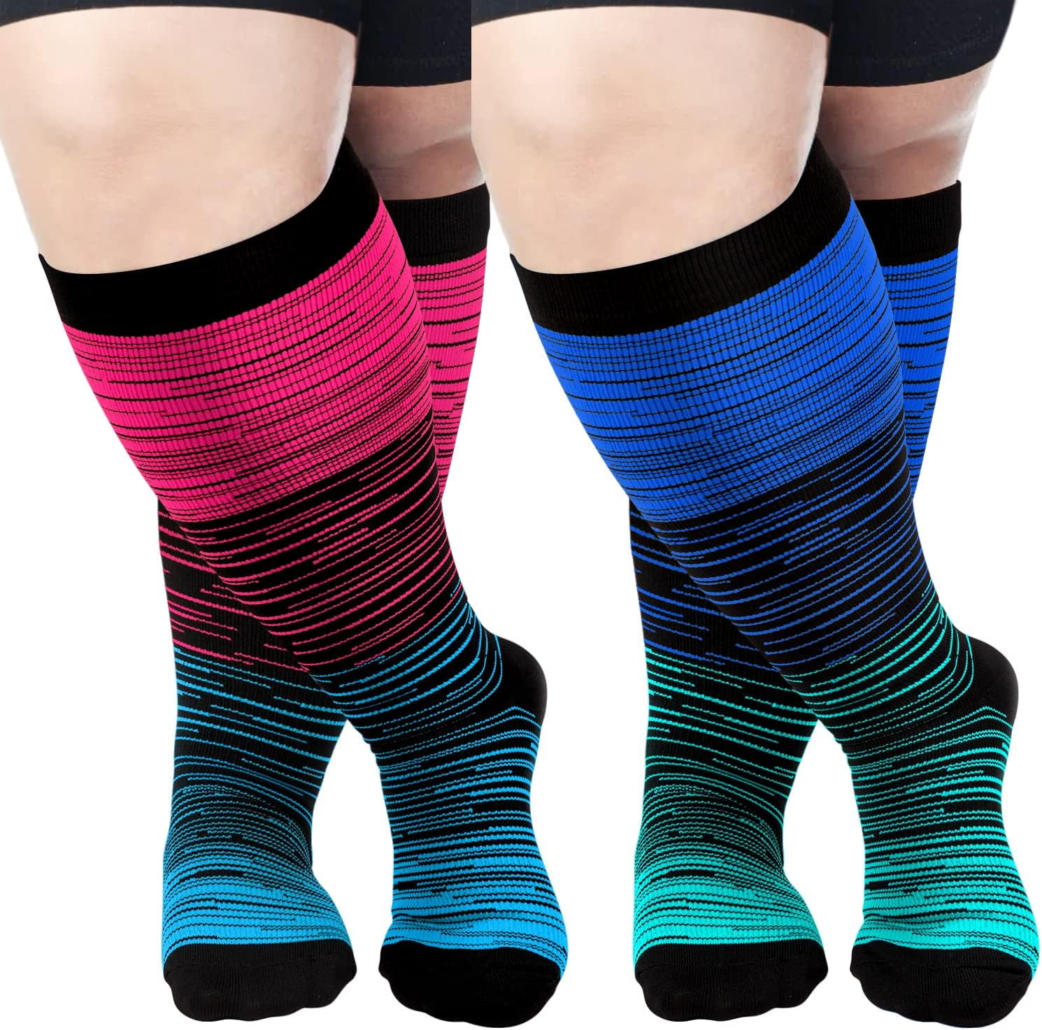 2 Pairs Plus Size Compression Socks Wide Calf, Extra Large Knee High ...