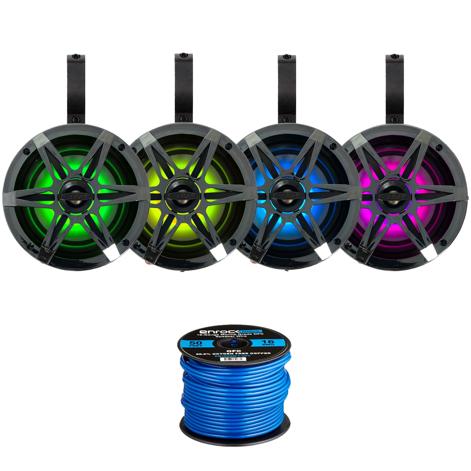 2 Pairs (QTY 4) of Enrock 6.5" 120 Watt Peak Power 2-Way Marine Audio ...