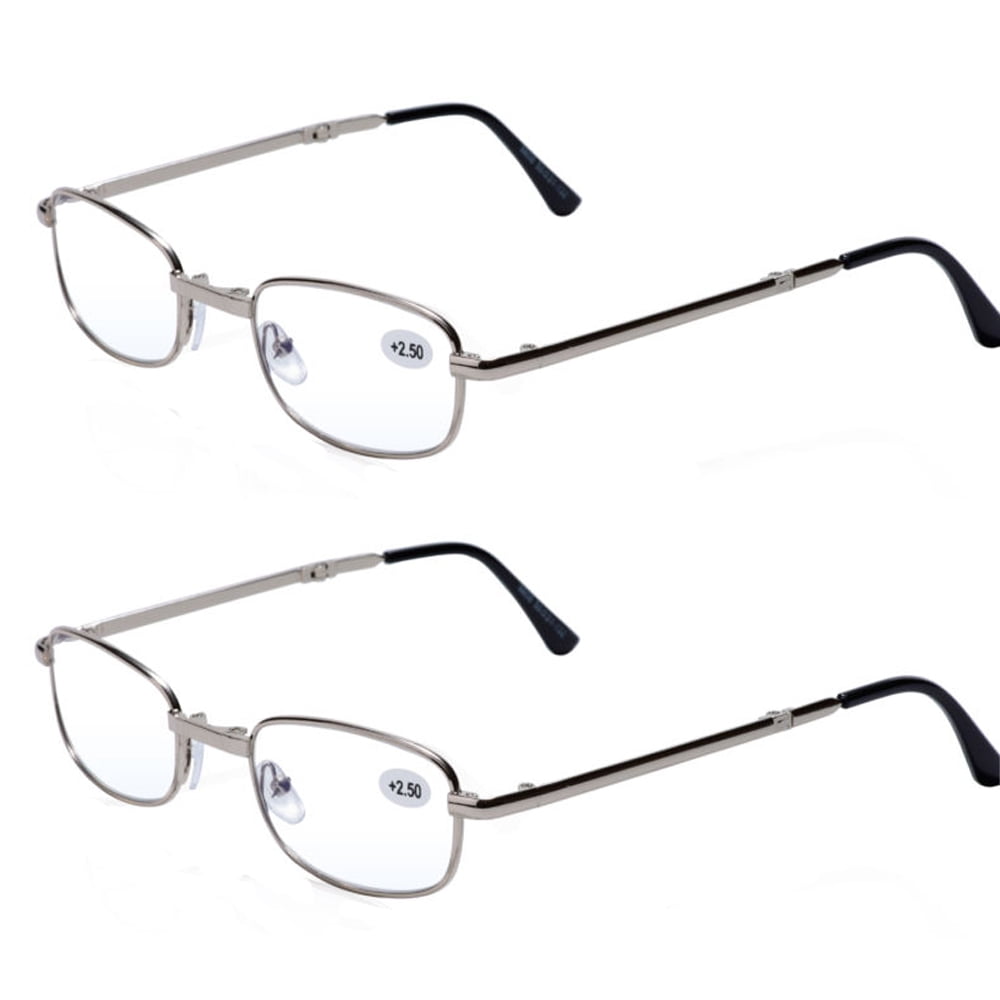 2 Pairs Reading Glasses Readers Mens Metal Folding Poly Lens +1.00 ~ 4. ...