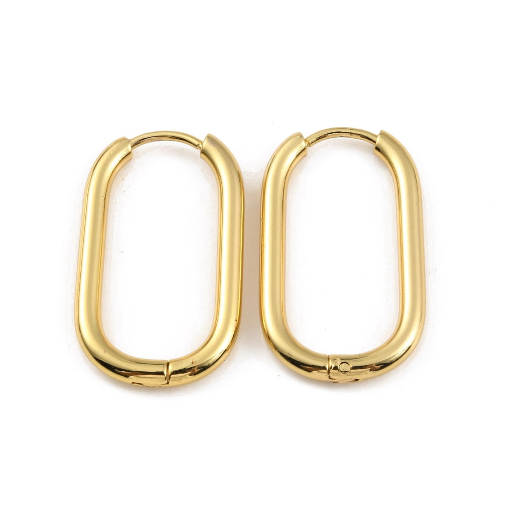 2 Pairs Real 18K Gold Plated 304 Stainless Steel U Shape Trendy Oval ...