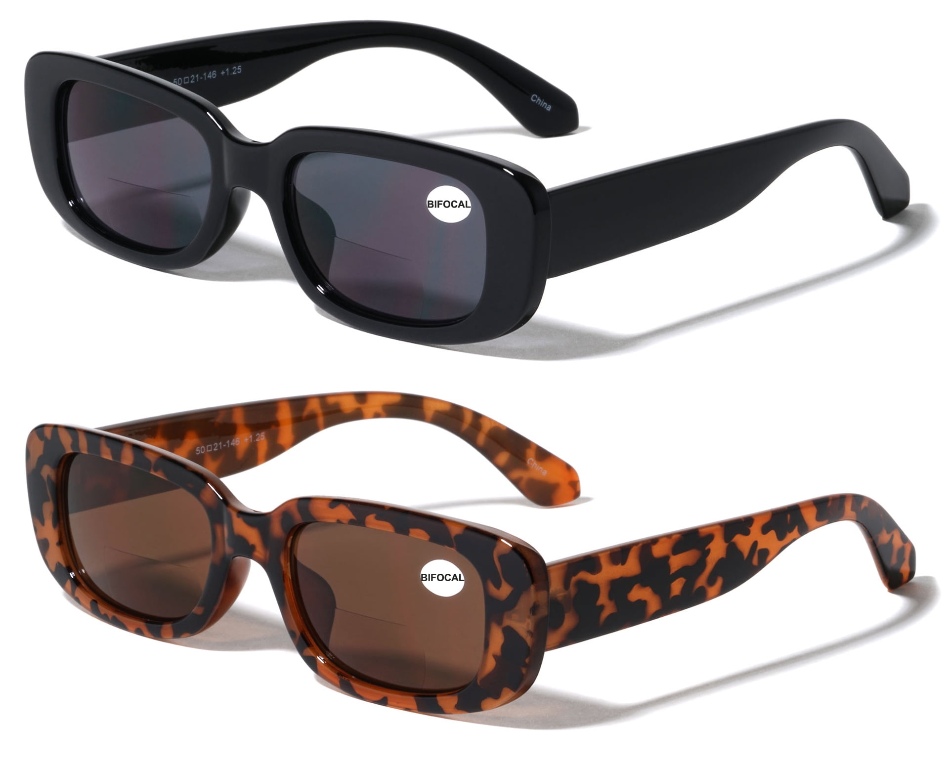 2 Pairs Rectangle Bifocal Sunglasses Reader for Women Retro Fashion ...