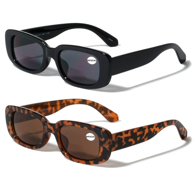 2 Pairs Rectangle Bifocal Sunglasses Reader for Women Retro Fashion ...