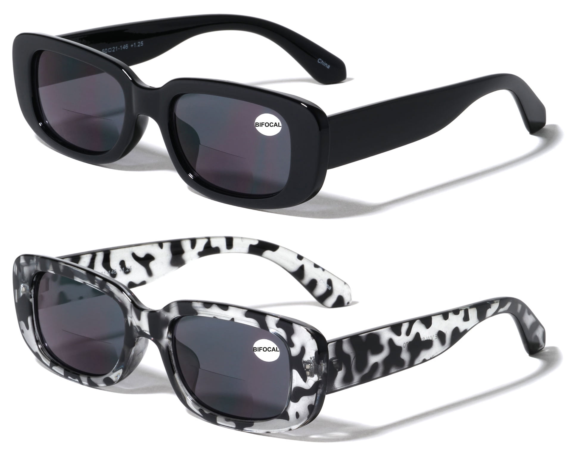2 Pairs Rectangle Bifocal Sunglasses Reader for Women Retro Fashion ...